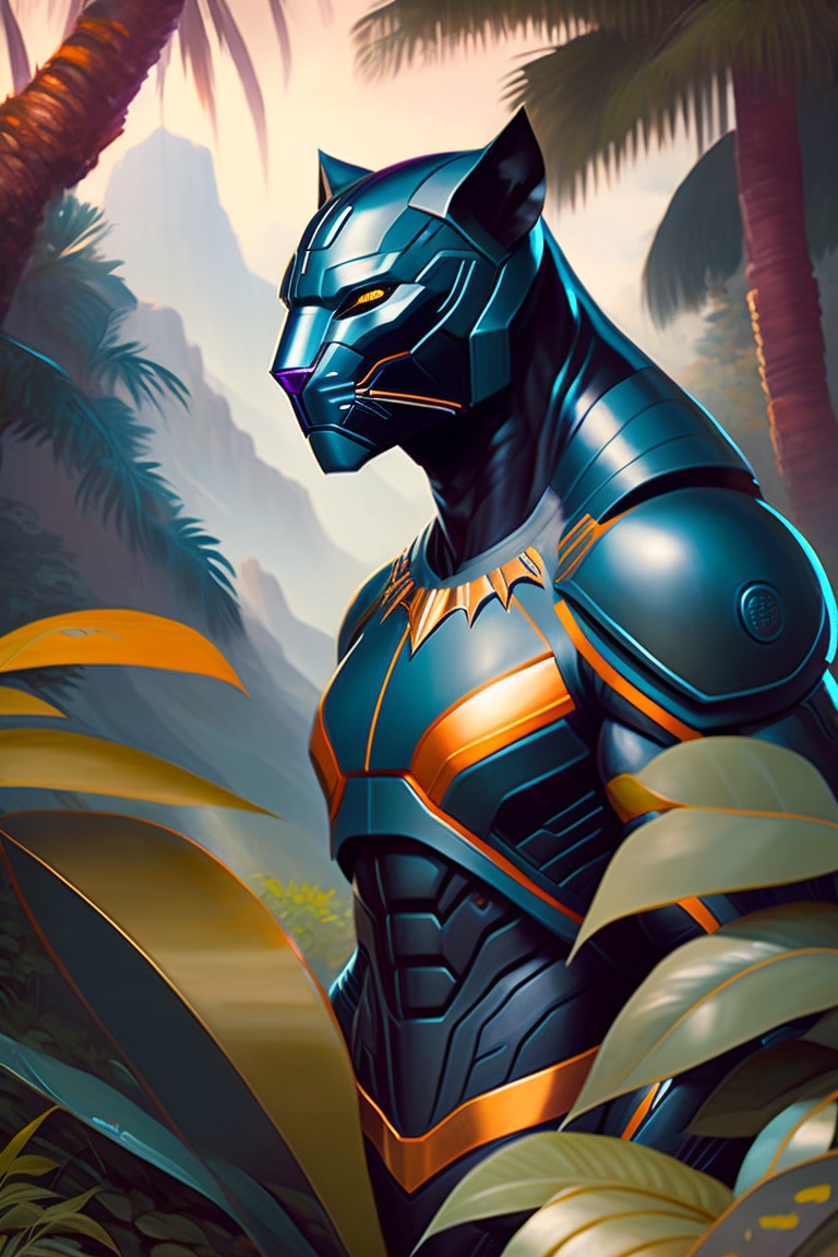 Lexica - Black panther Super hero in a jungle" by syd mead, cold color ...