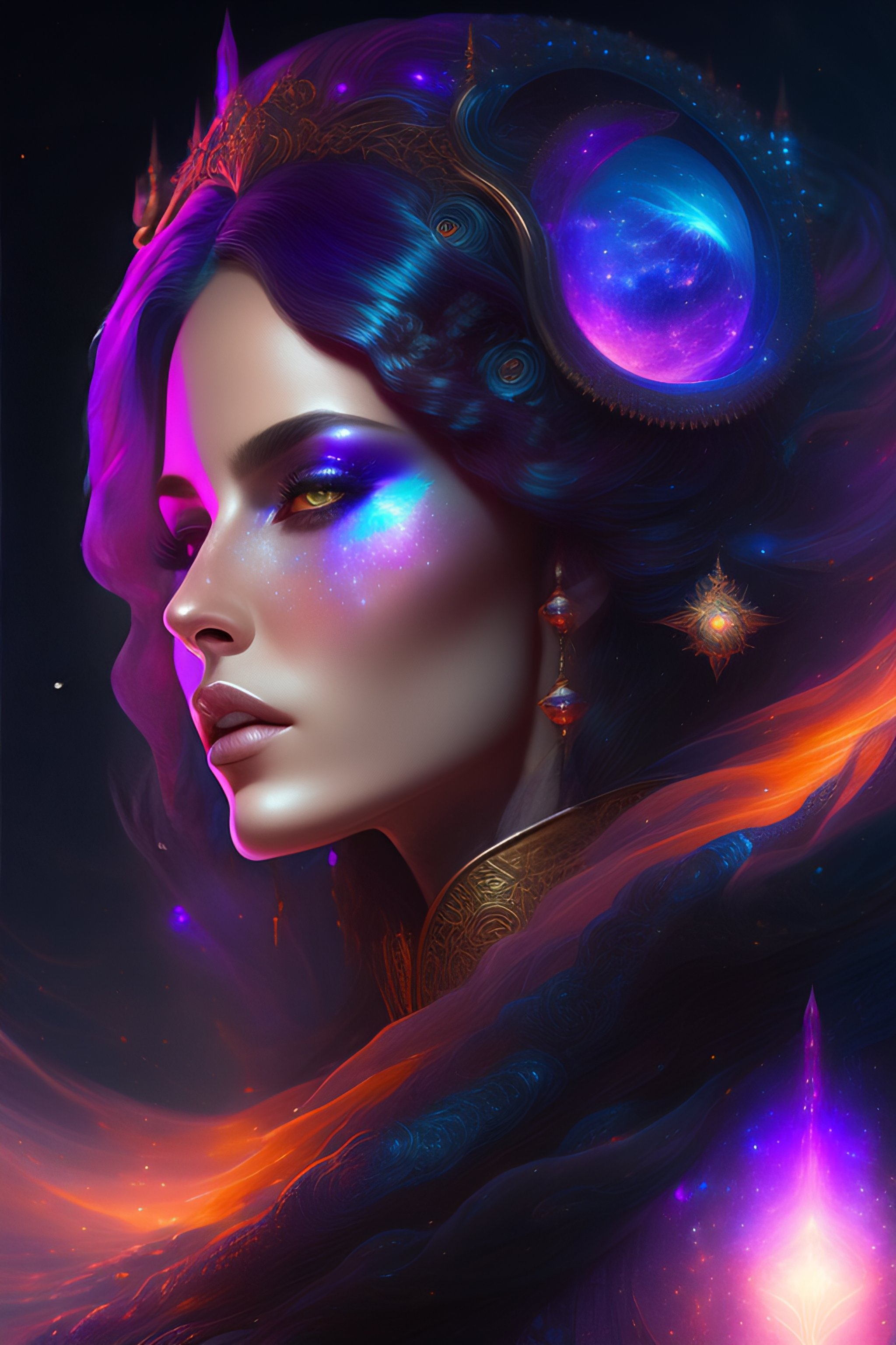 Lexica - Cosmic sorceress, nebulas, galactic, Concept art portrait by ...