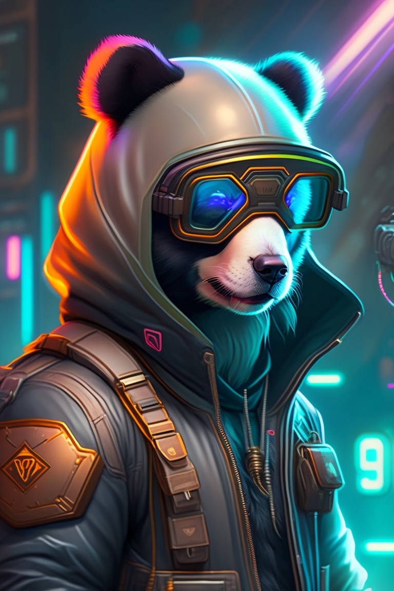 Lexica - 2D comic art of panda, hacker wearing hoodie,computer ...