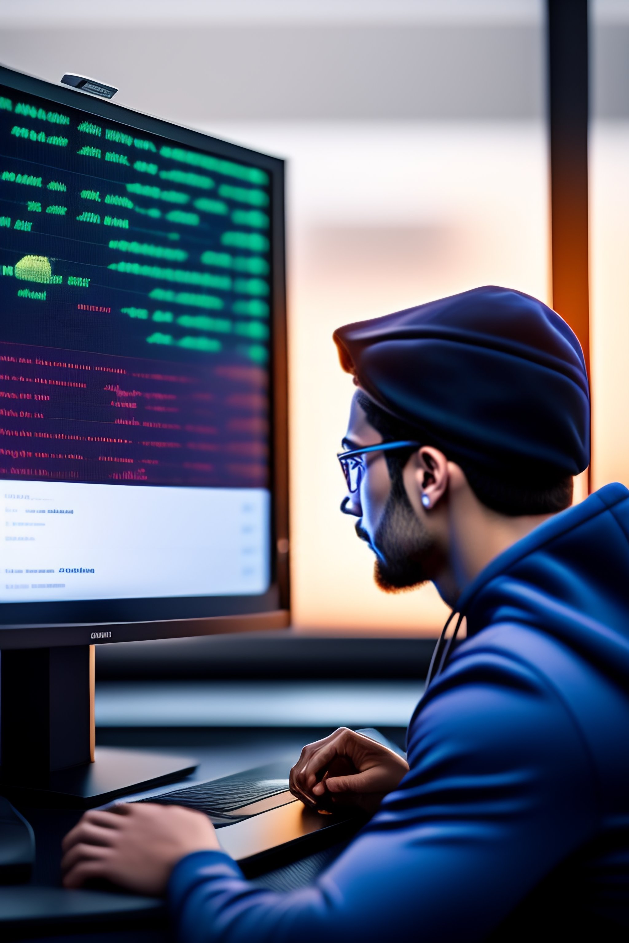 Lexica - White man in a sweatshirt, hacking code and using bitcoin,