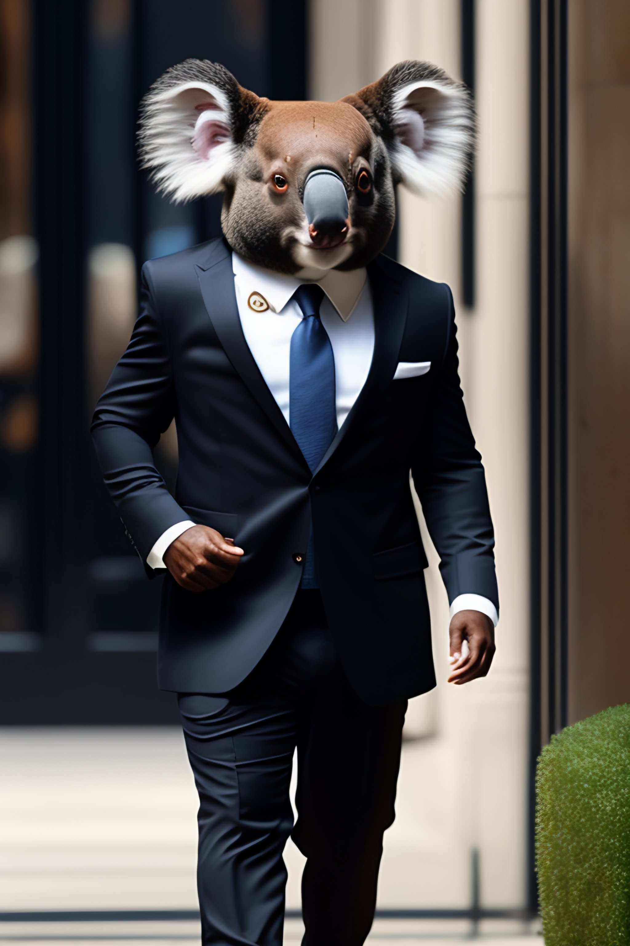 Lexica - Anthropomorphic koala in a bodyguard black suit