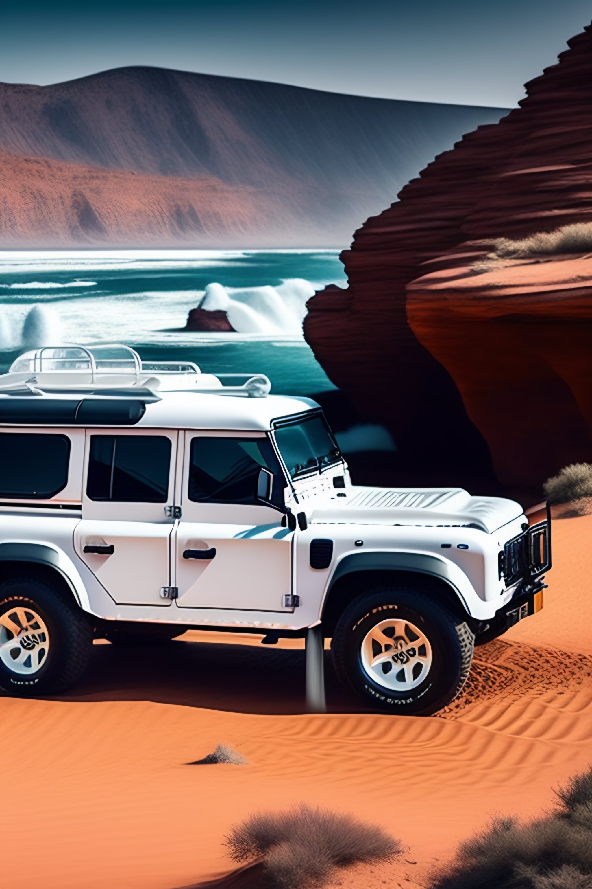 Lexica - A defender 110 year 1996 white color in futuristic scenery