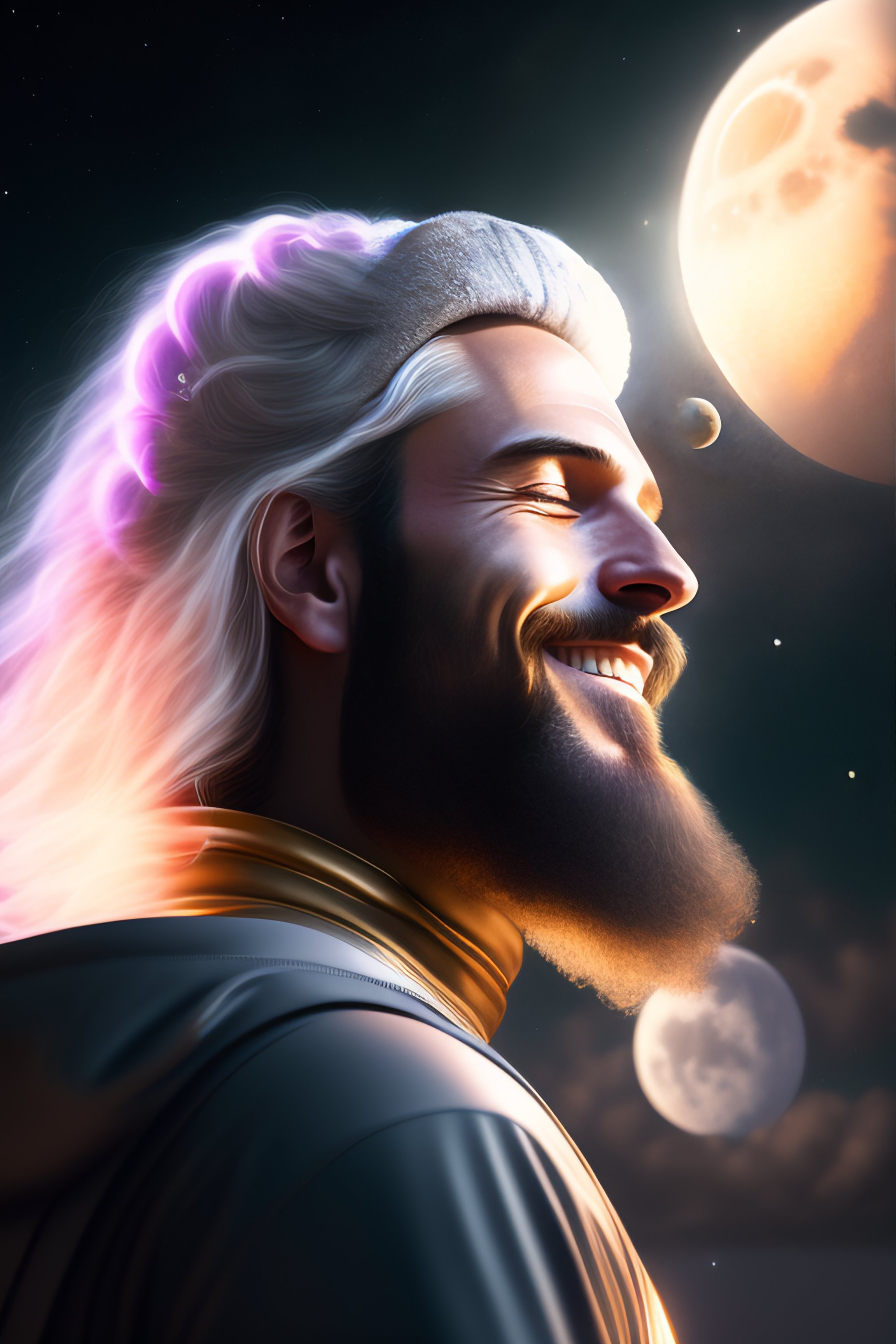 Lexica - Portrait of a smiling male gray long hair and beard astronaut ...