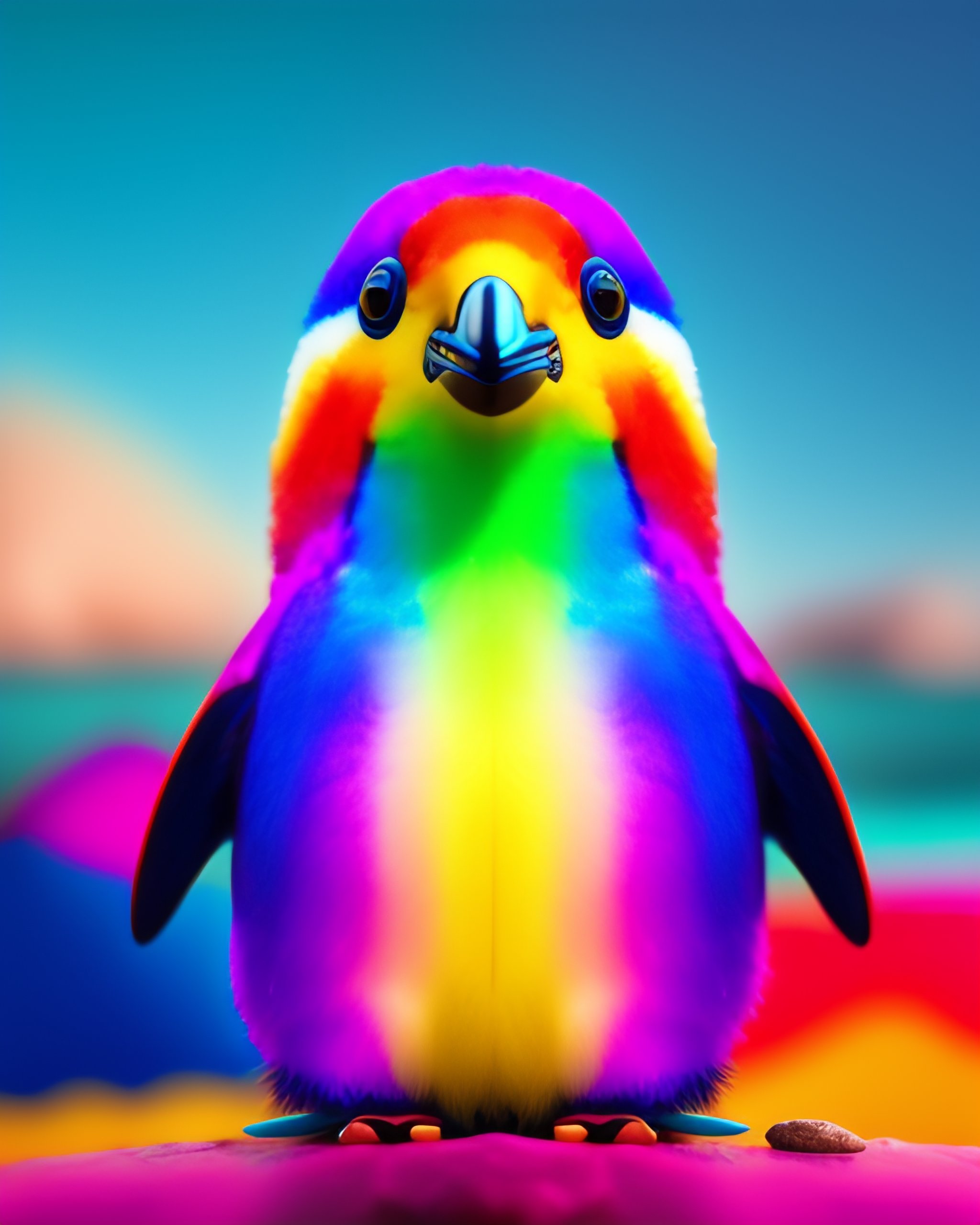 Lexica - A picture of a rainbow-coloured penguin