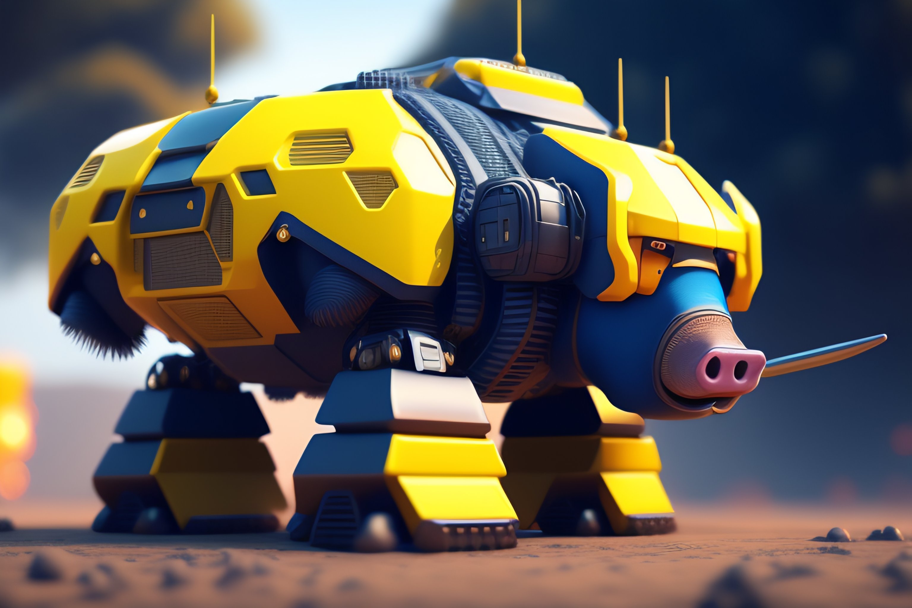 Lexica - (giant pig faced combat mech armed with artillery guns ...