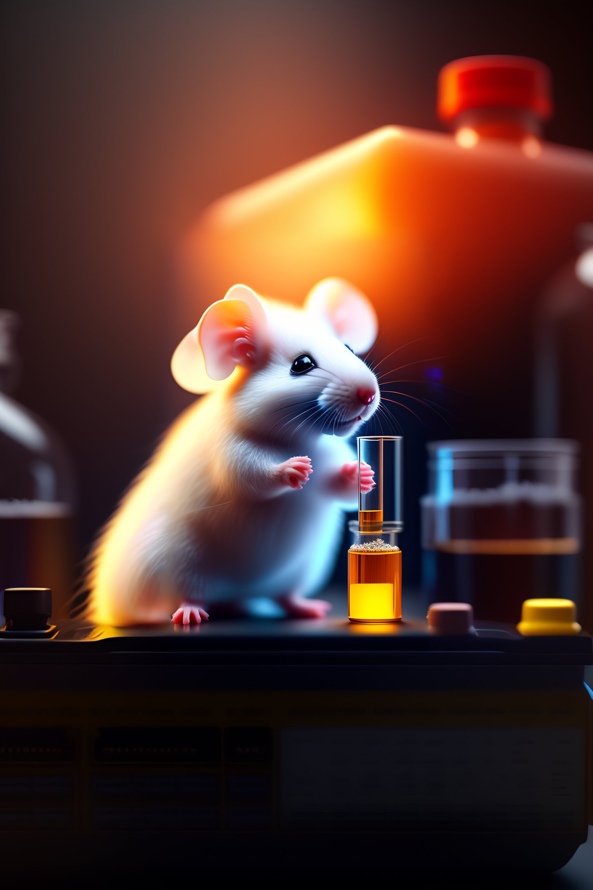 Lexica - A 3d render of a cute fuzzy pet rat dressed in a white lab ...
