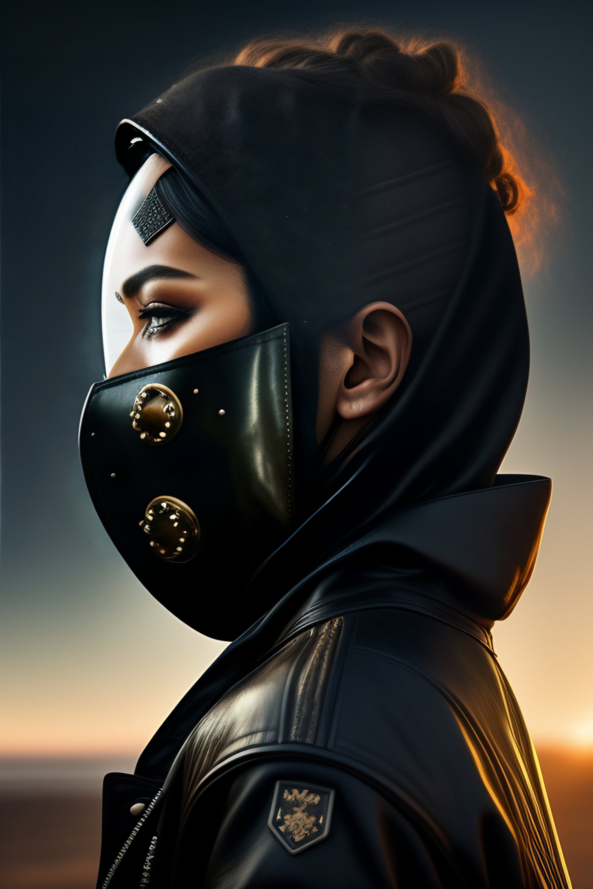 Lexica - An humanoid with a dirty old leather jacket, a mask made of ...