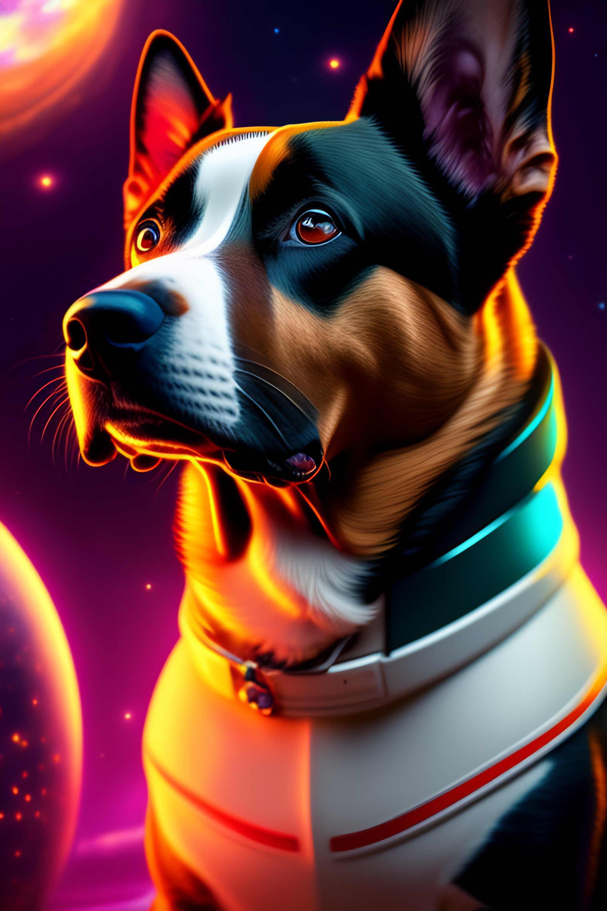 Lexica - Retrofuturistic portrait of a dog in small astro suit, space ...