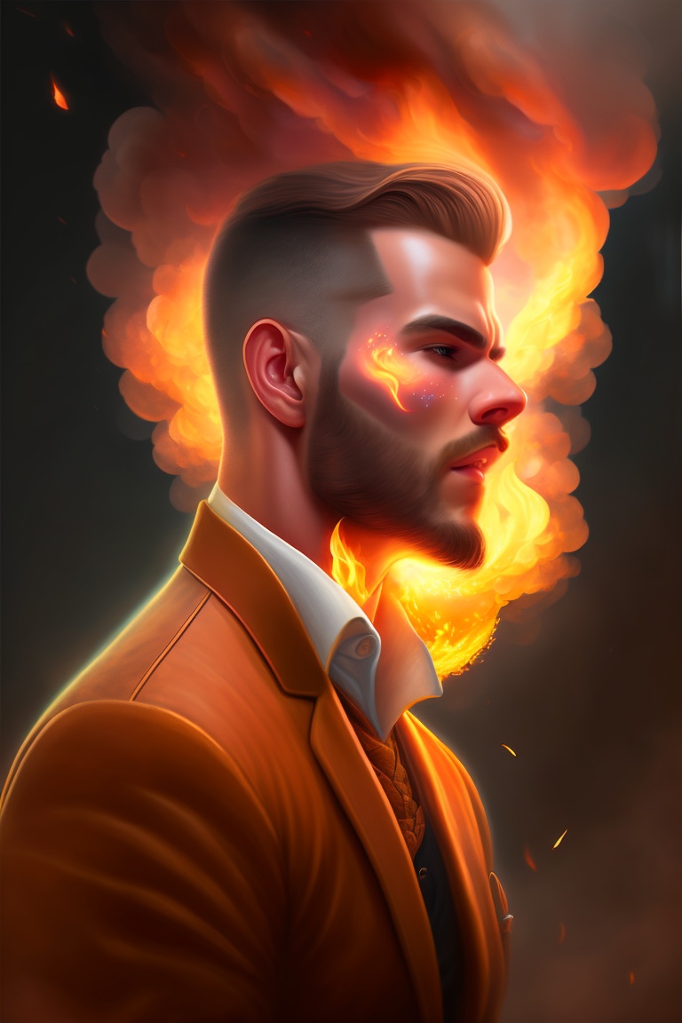 Lexica - A man with an pain and suffering face, that is in flames ...