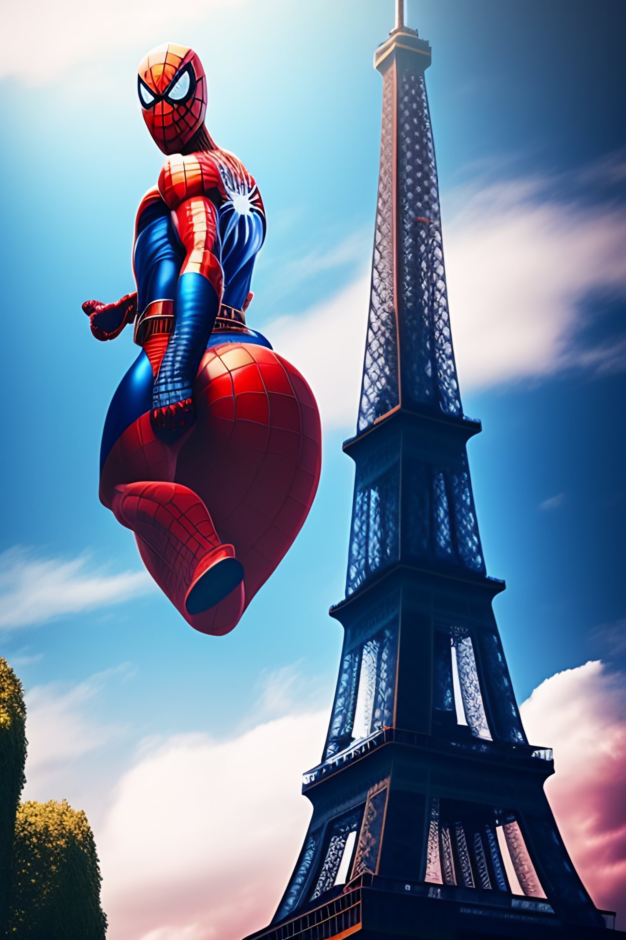 Lexica - The eiffel tower with spiderman swinging from it