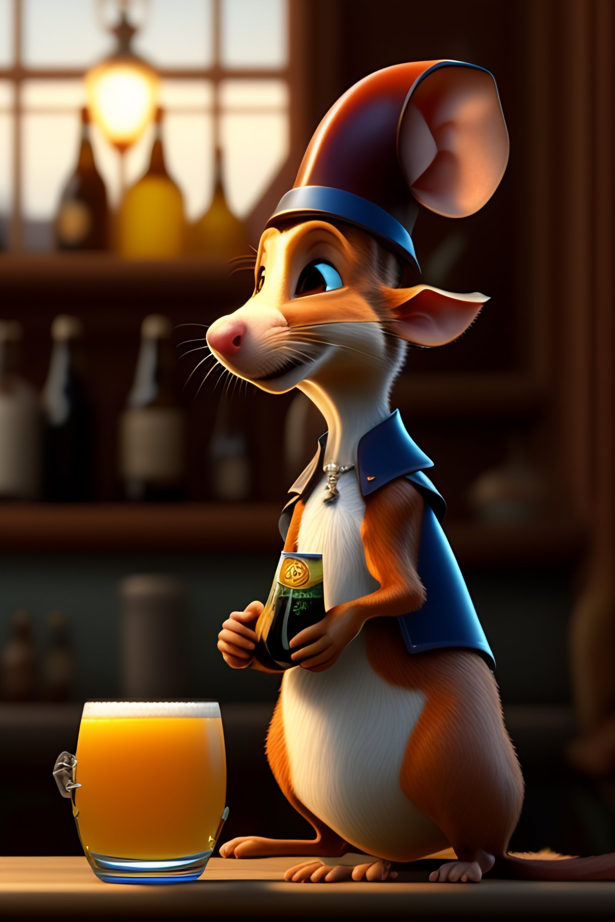 Lexica - Remy from Pixar's "Ratatouille" holding a beer