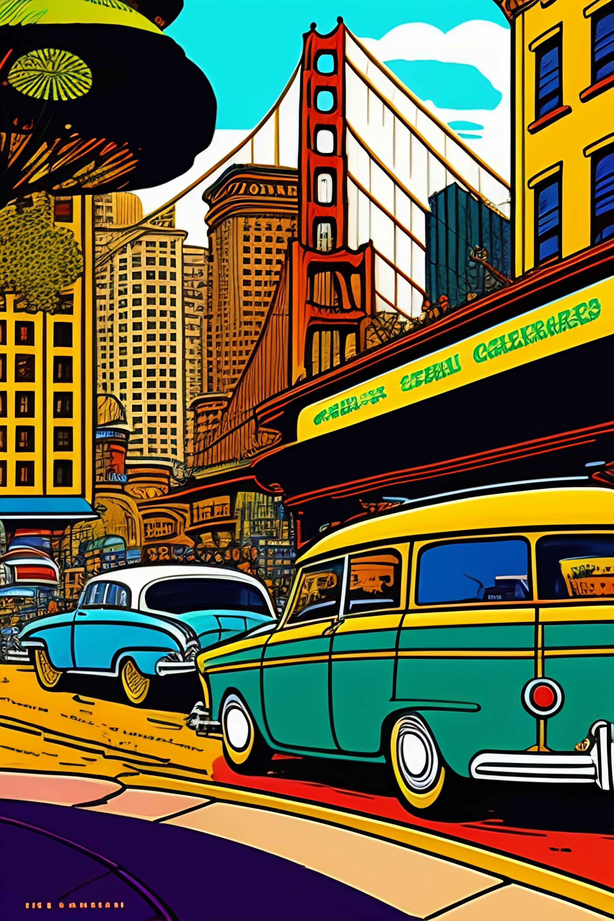 Lexica - Maximalist chaotic stunning San Francisco, illustrated by Hergé, style of tin tin ...