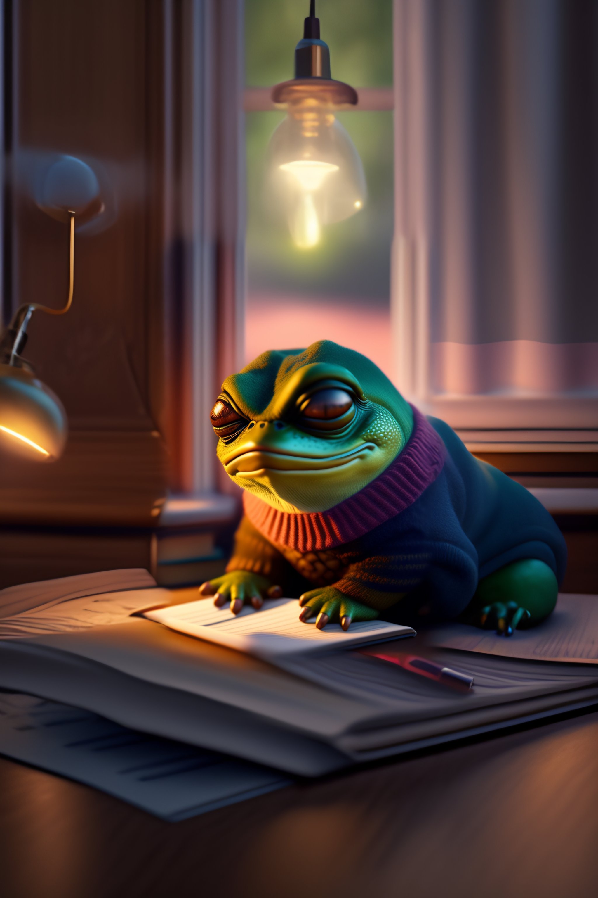 Lexica - An exhausted pepe the frog commiting tax fraud, paperwork ...