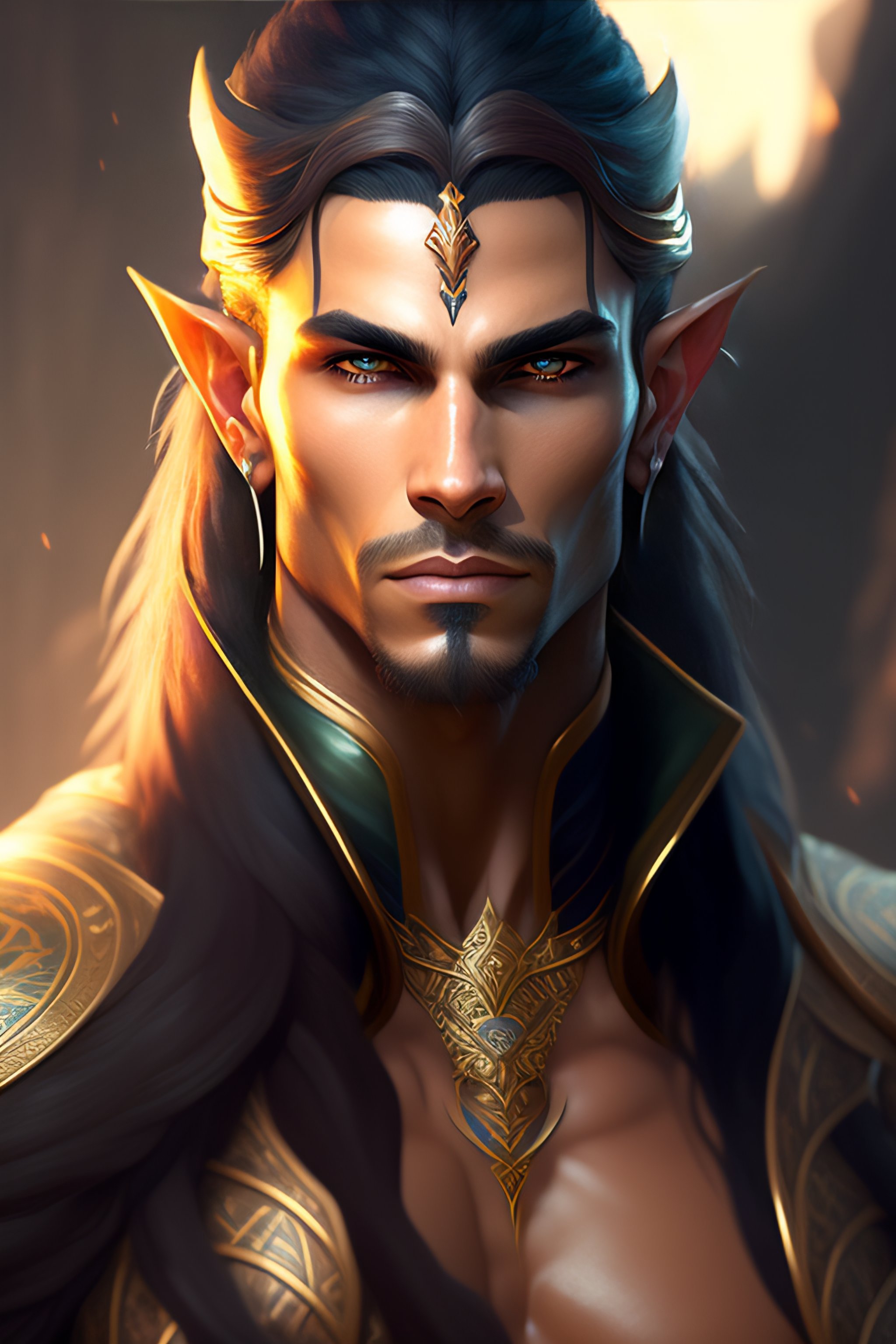 Lexica - Male Elven Sailor. long pointy ears. Muscular. Long black ...