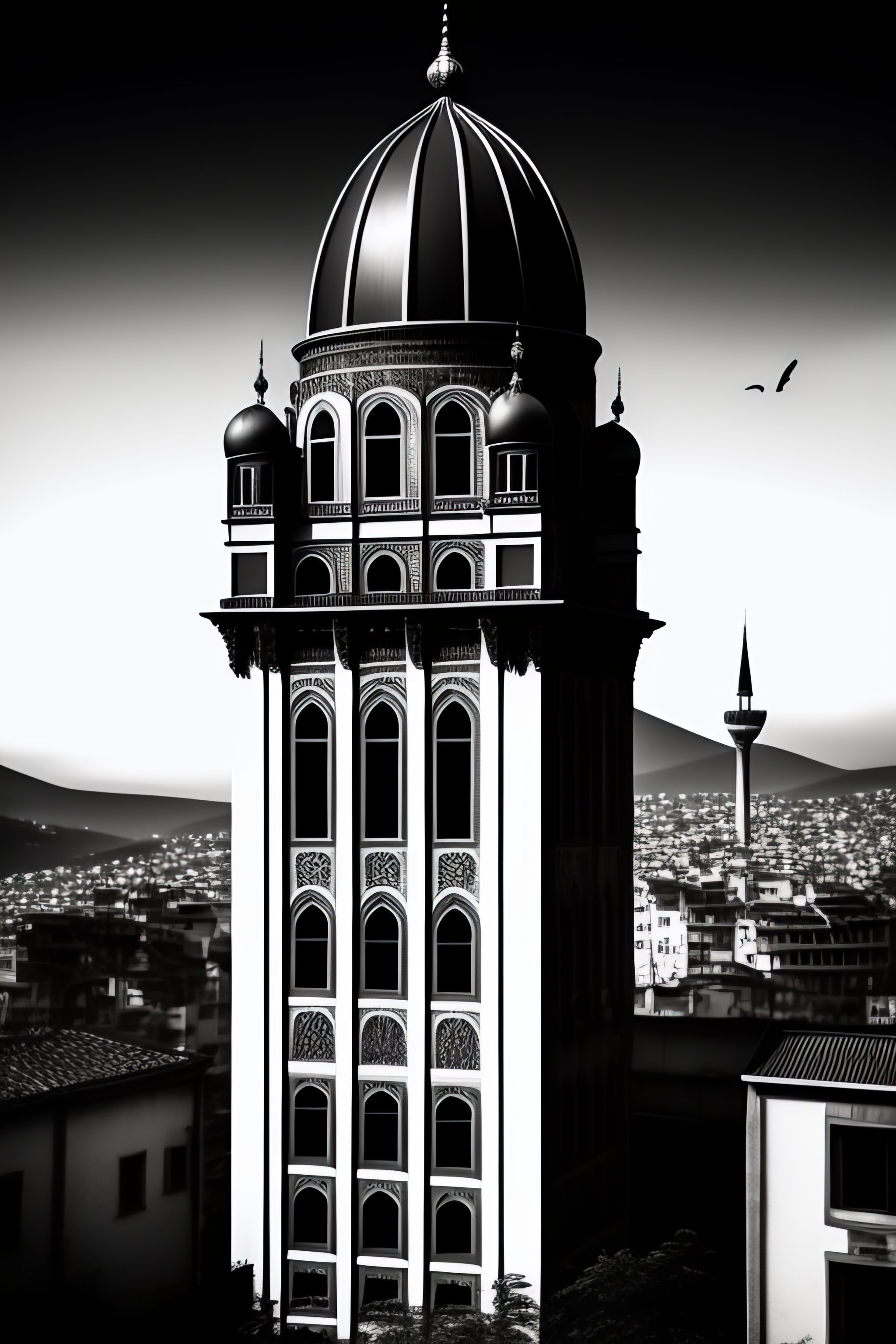 Lexica - An ultra detailed black and white illustration of a lonely and ...