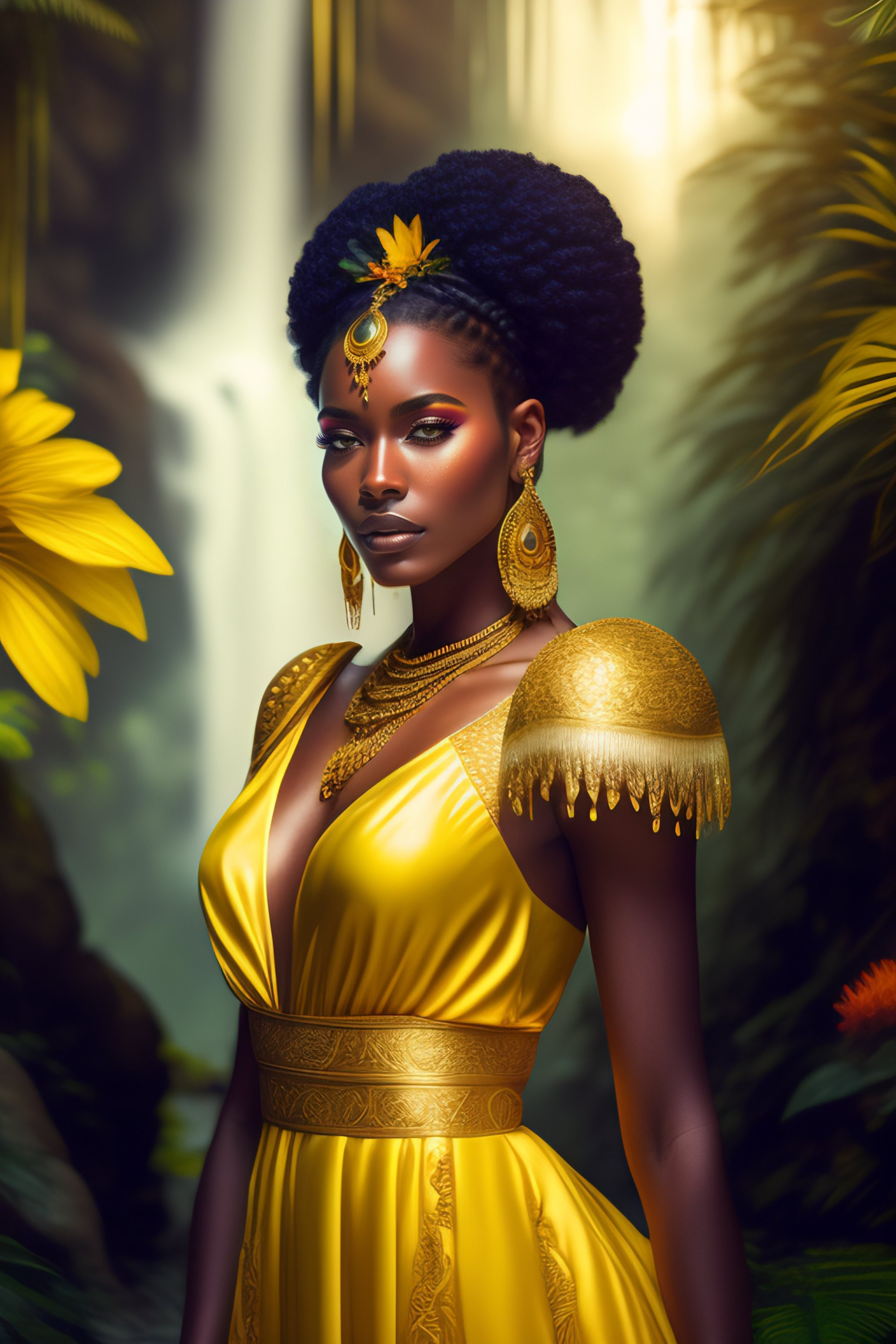 Lexica - Beautiful black oxum princess wearing yellow color dress and ...