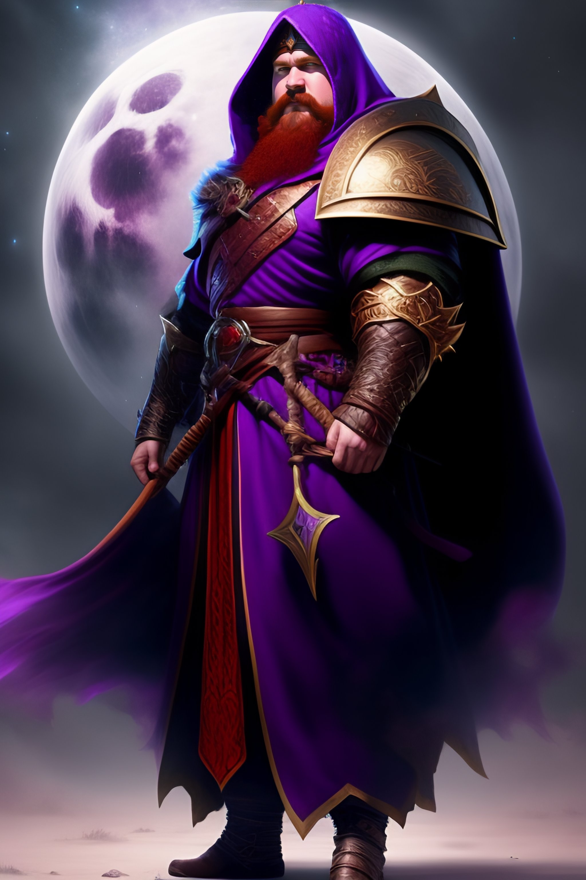 Lexica - Fantasy dwarf, redhead male, very dark purple robes,big shield ...