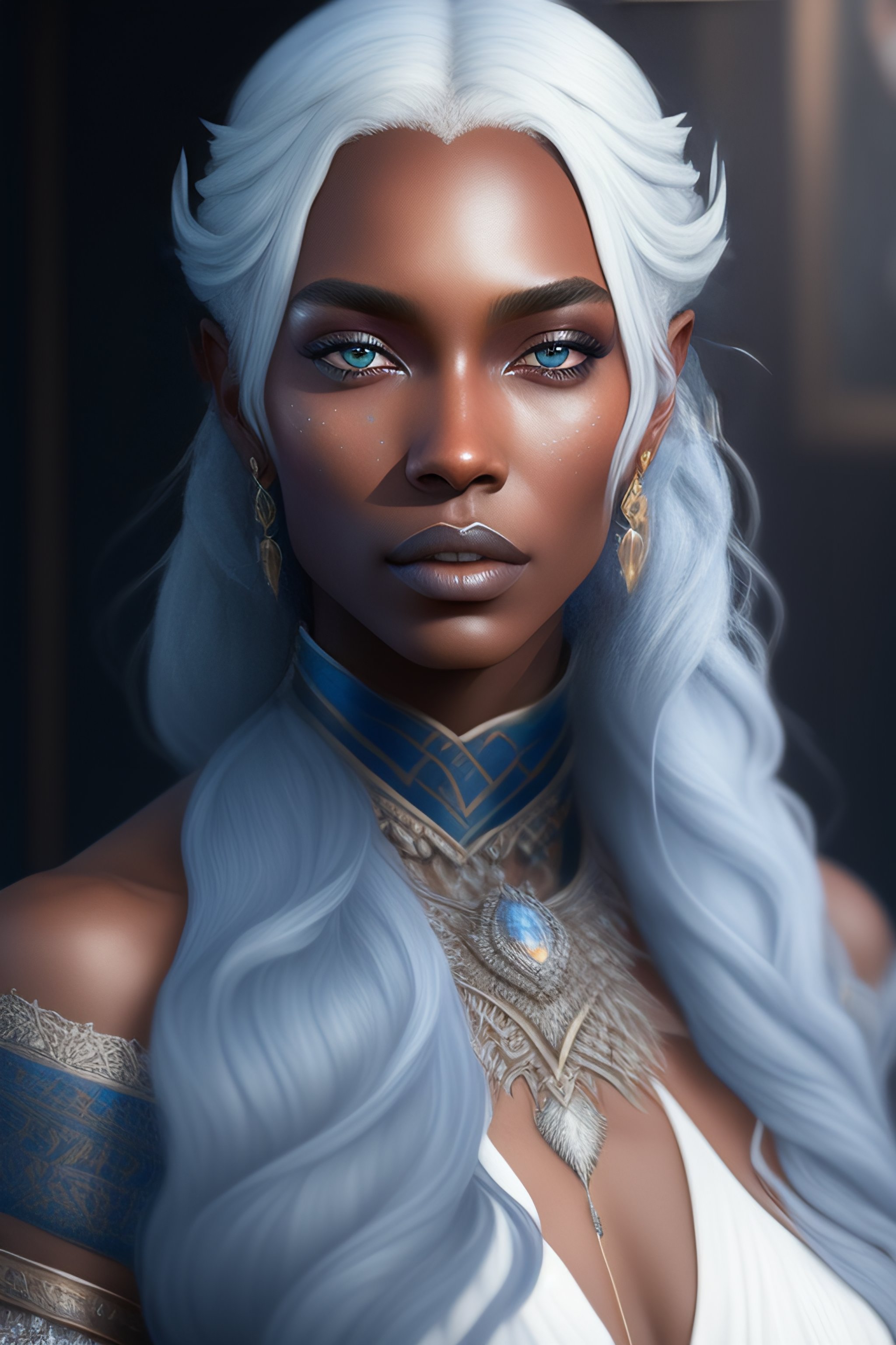 Lexica - Portrait painting of a beautiful drow with blue-grey skin ...