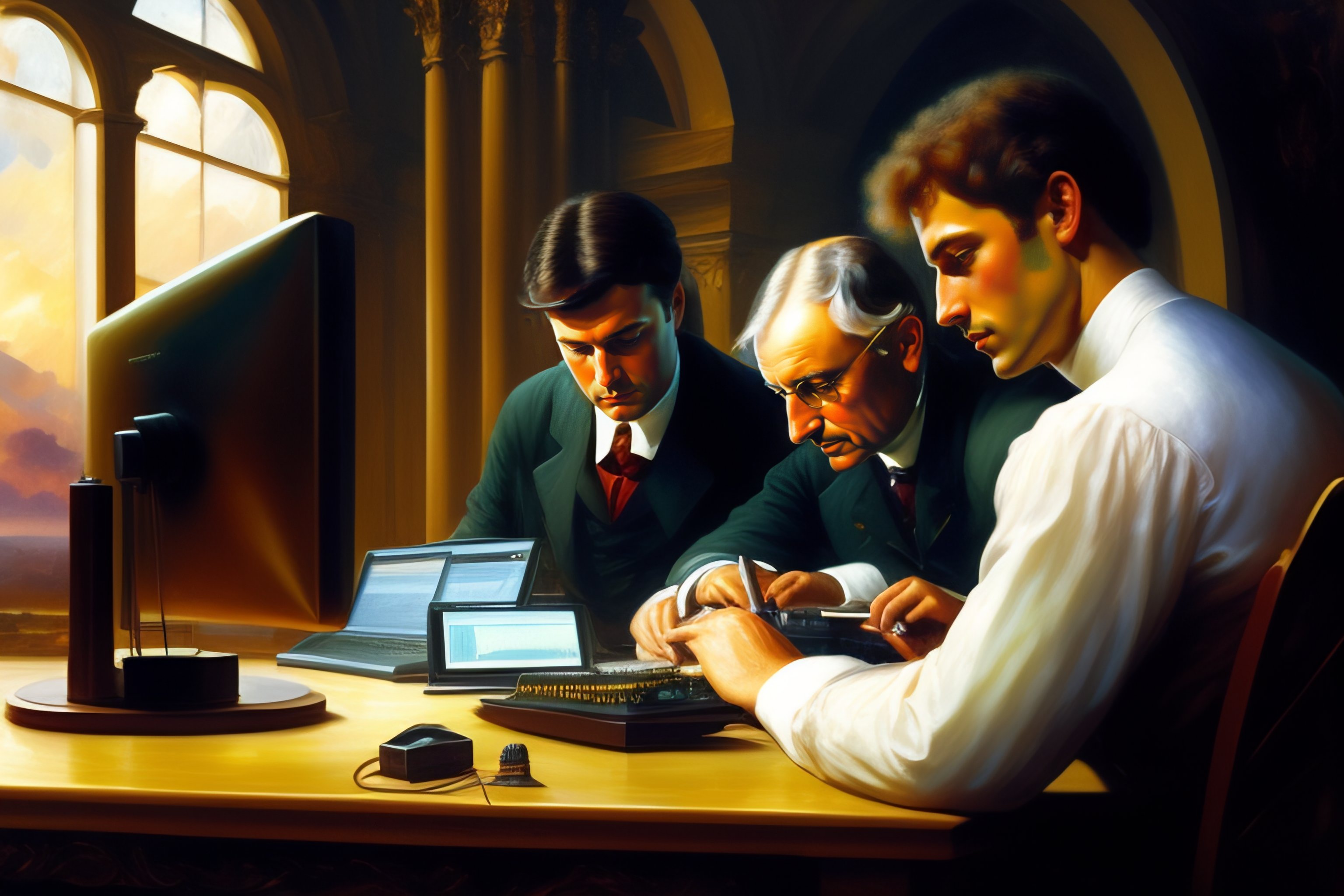 Lexica - Several people are typing on their computers by james gurney ...