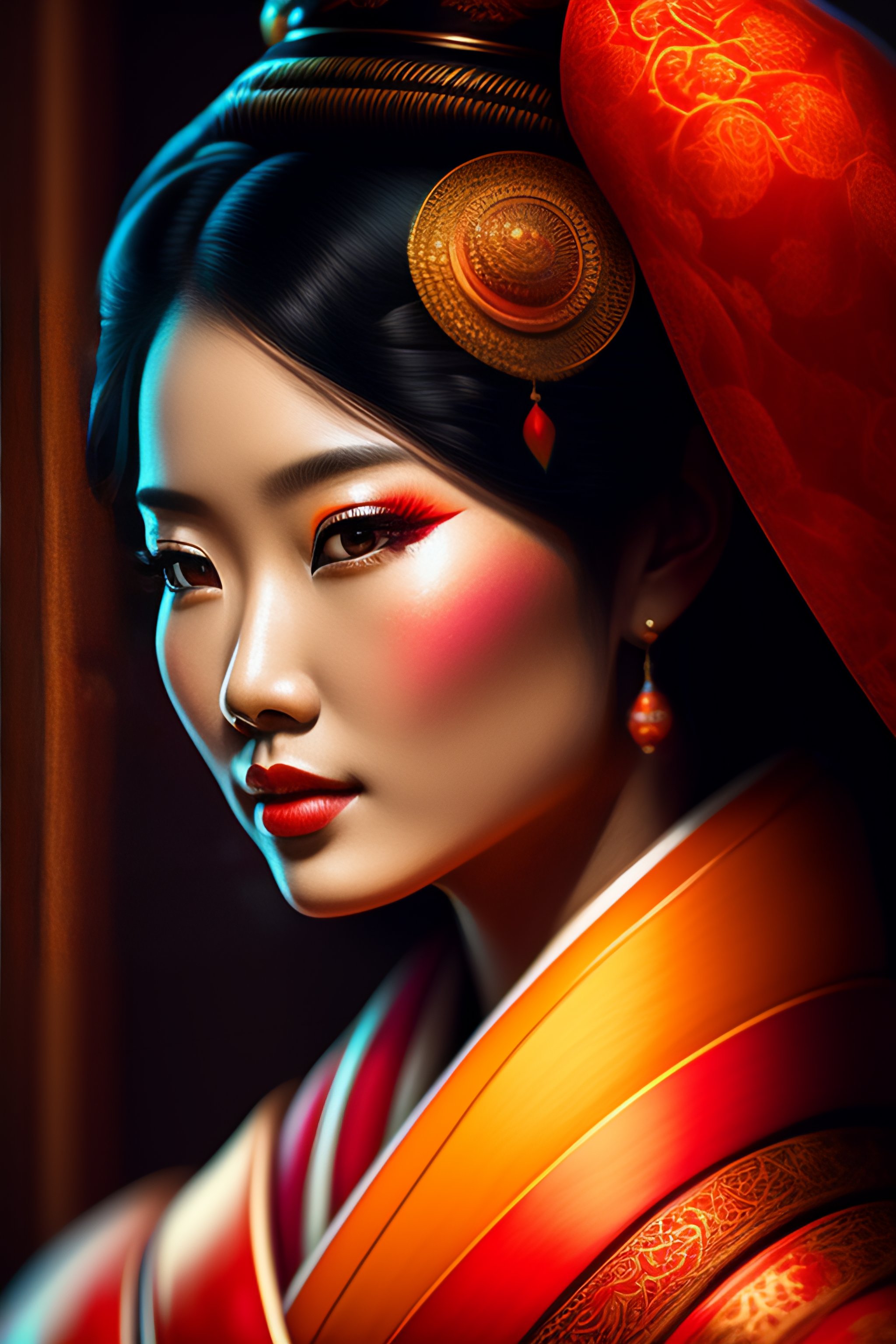 Lexica - Portrait art of geisha, detailed,intricate, full of colour ...