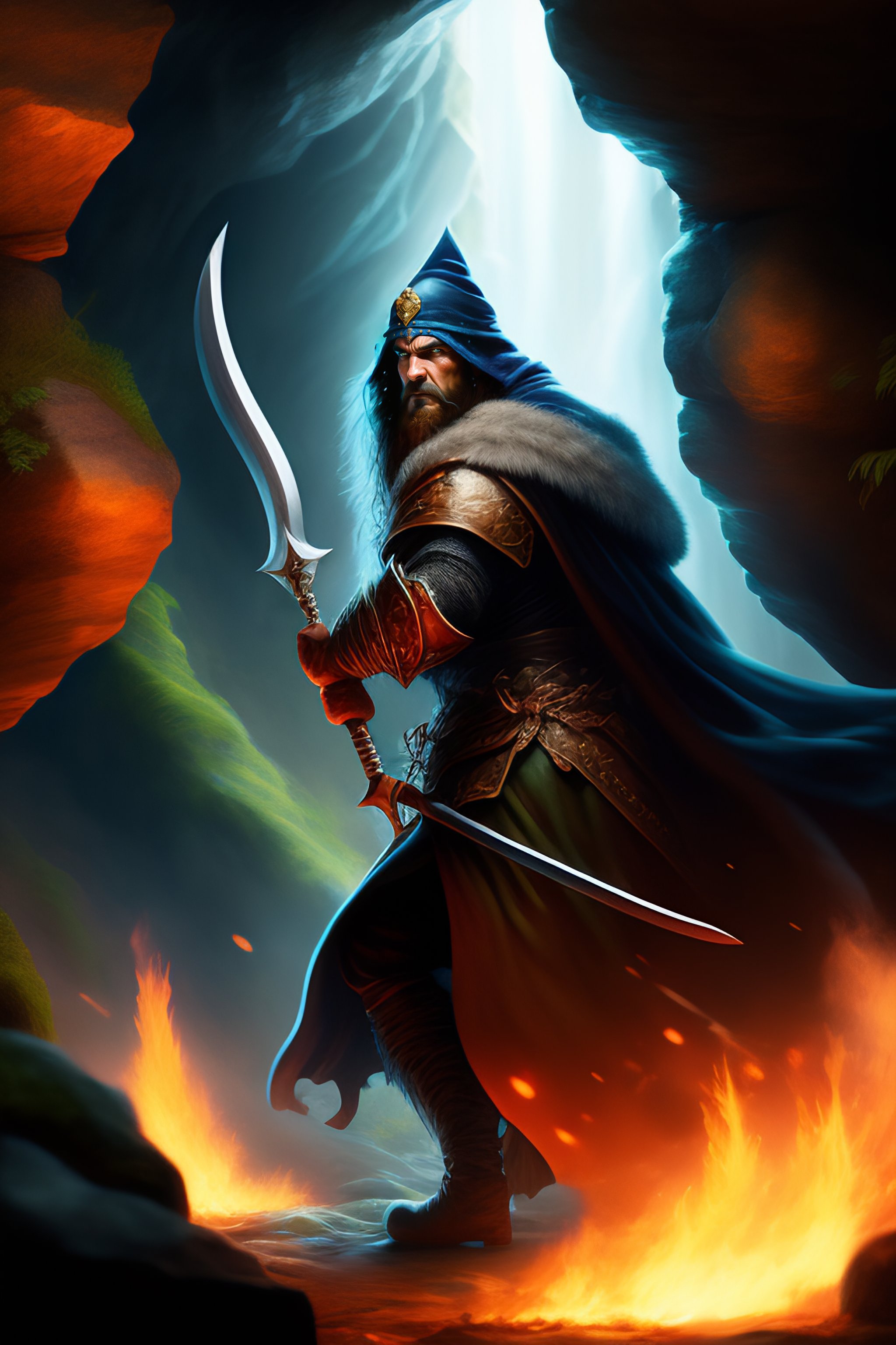 Lexica - Wizard with a staff fightning versus orcs inside a cave, hd ...