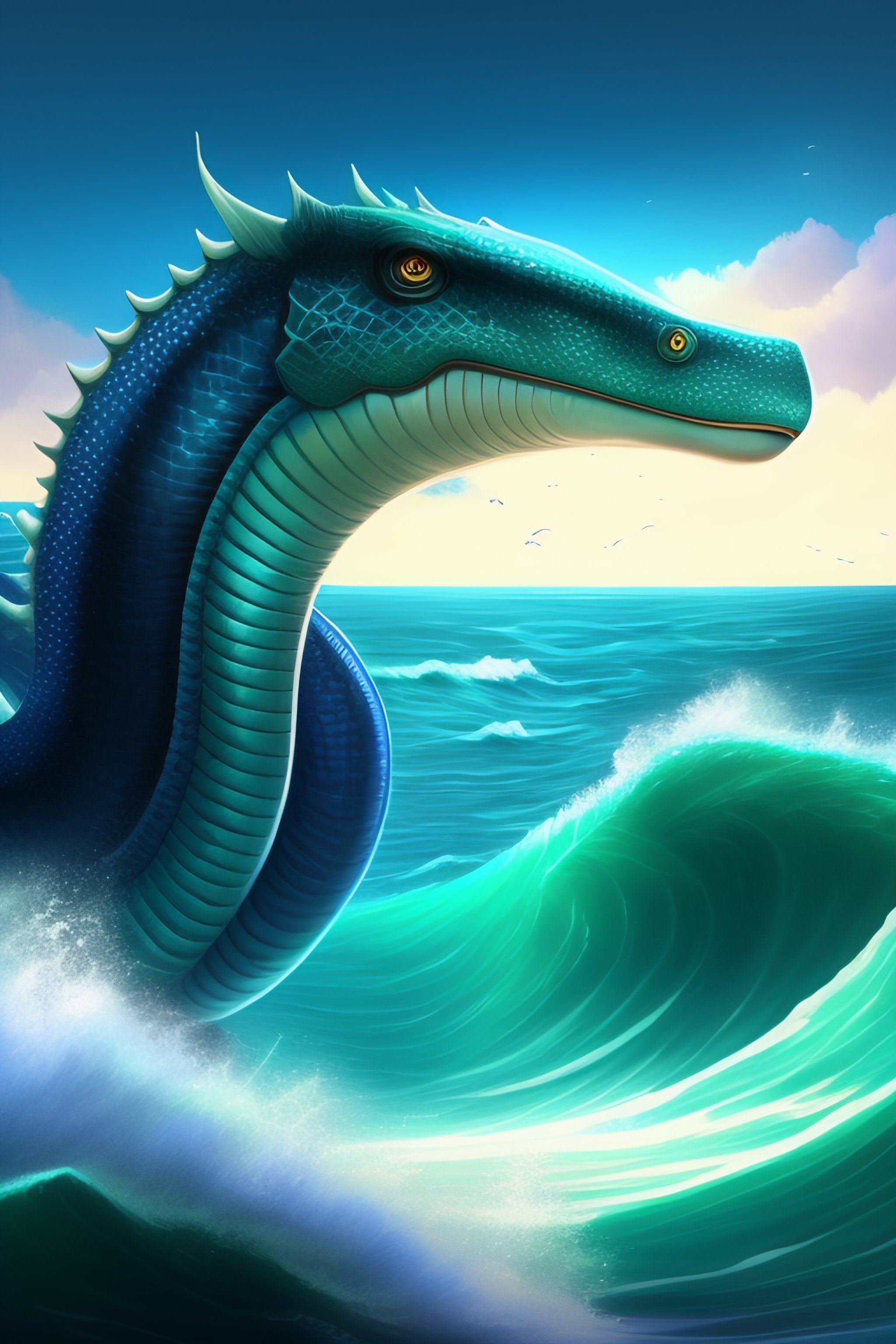 Lexica - A giant sea serpent with adorable chibi eyes in the art style ...