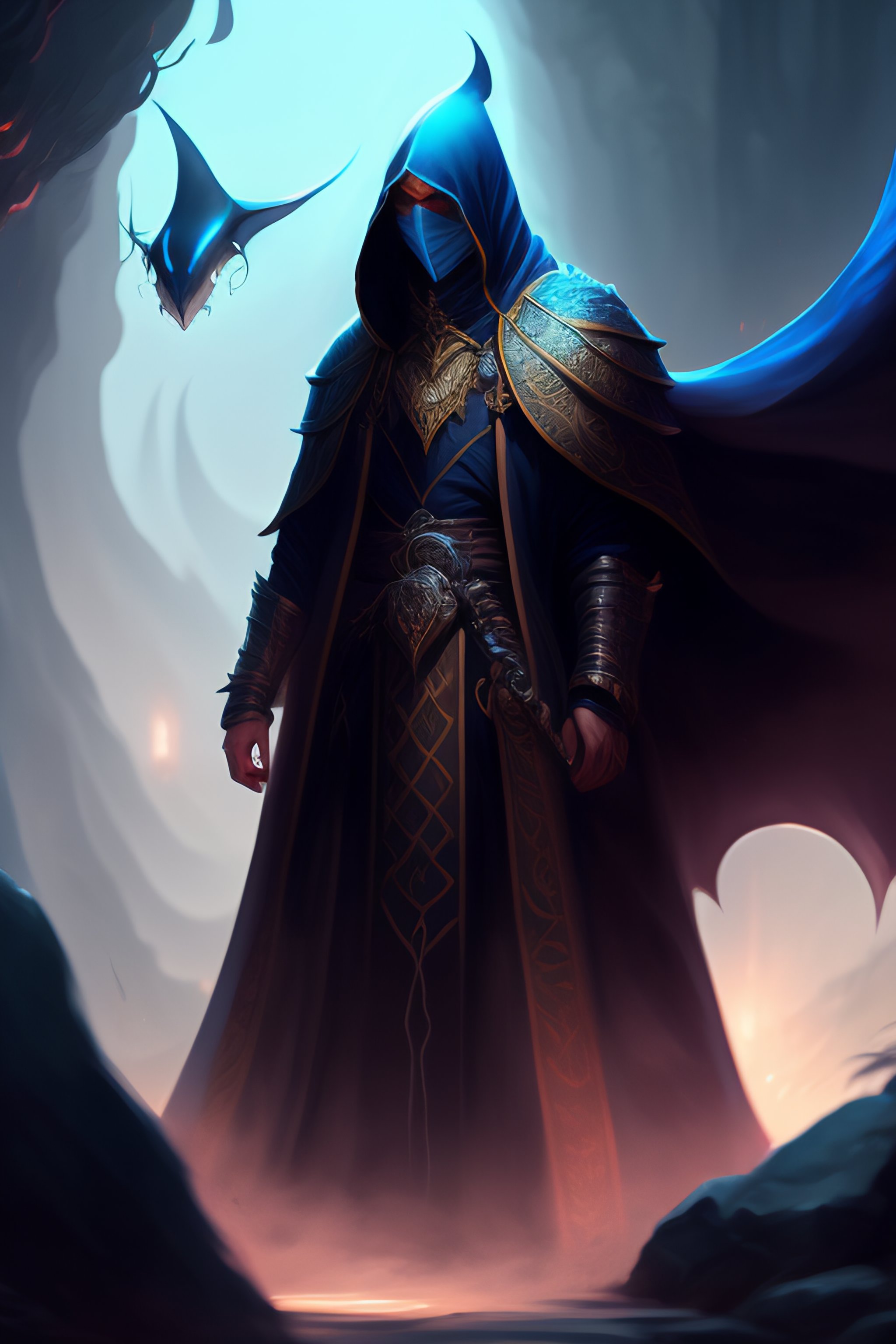 Lexica - Establishing shot of a fantasy hooded demonic figure with a ...