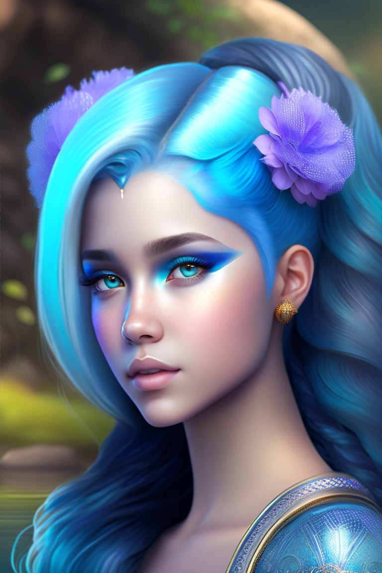 Lexica - A young, blue haired, water nymph, blue skin