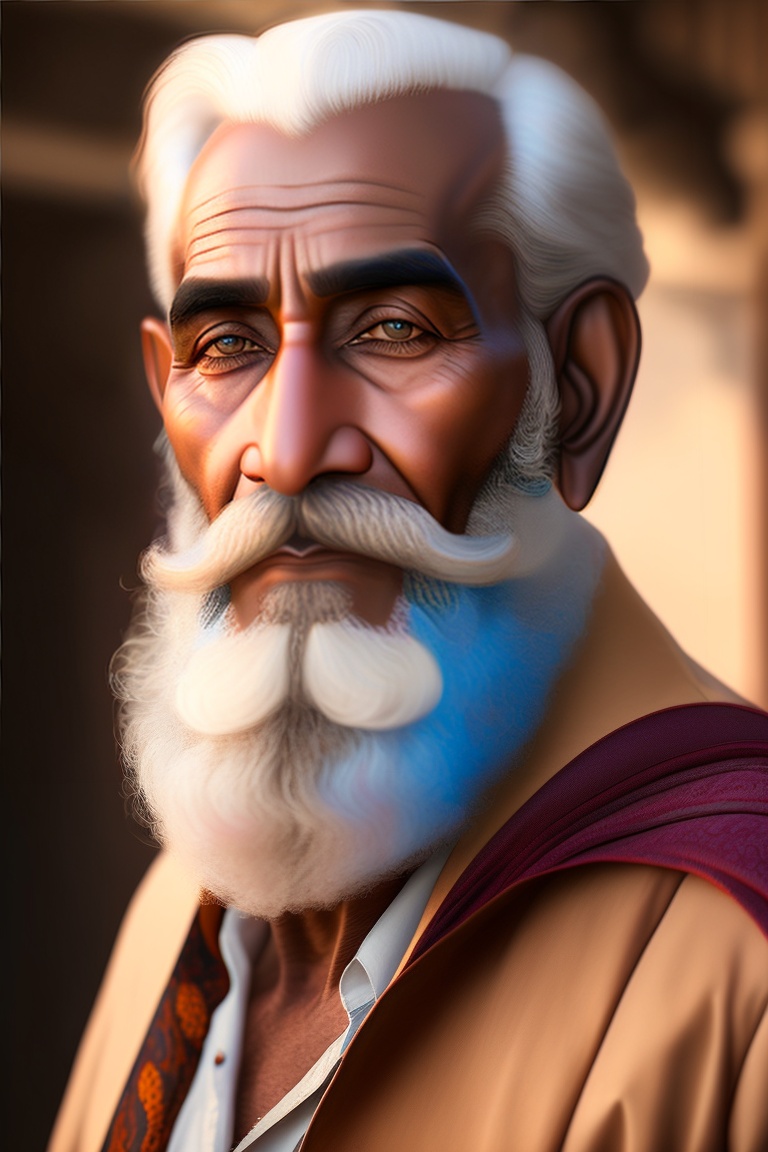 Lexica - Indian old man, skin color white, age 59, long beard, blue ...