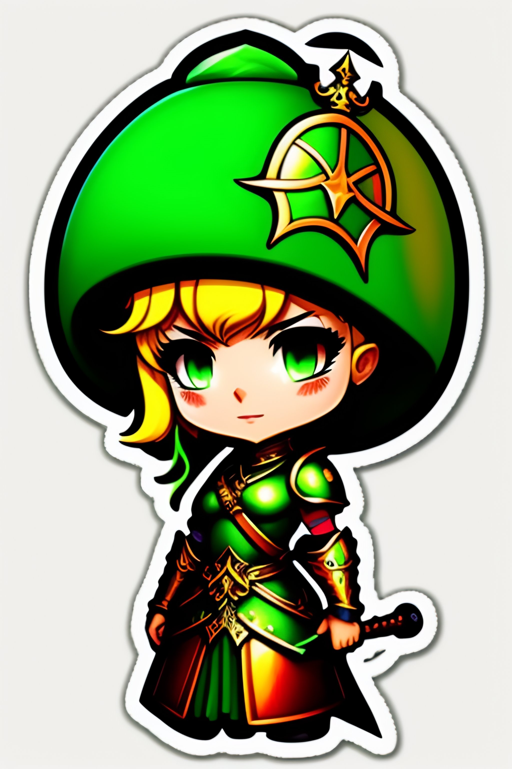 Lexica - Cute chibi blonde, Green eyes, woman With a crown, sword ...