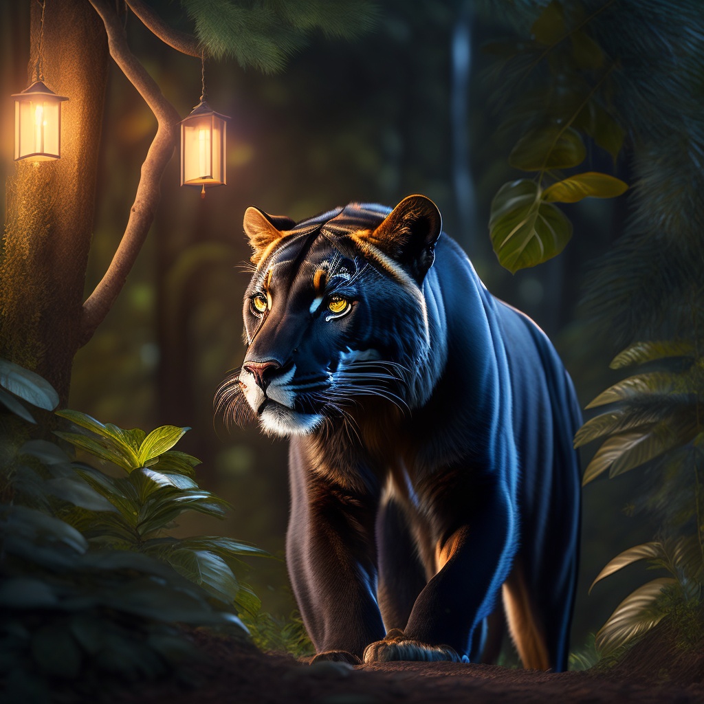Lexica - Noble black panther hunting, at night, in jungle, stunning ...