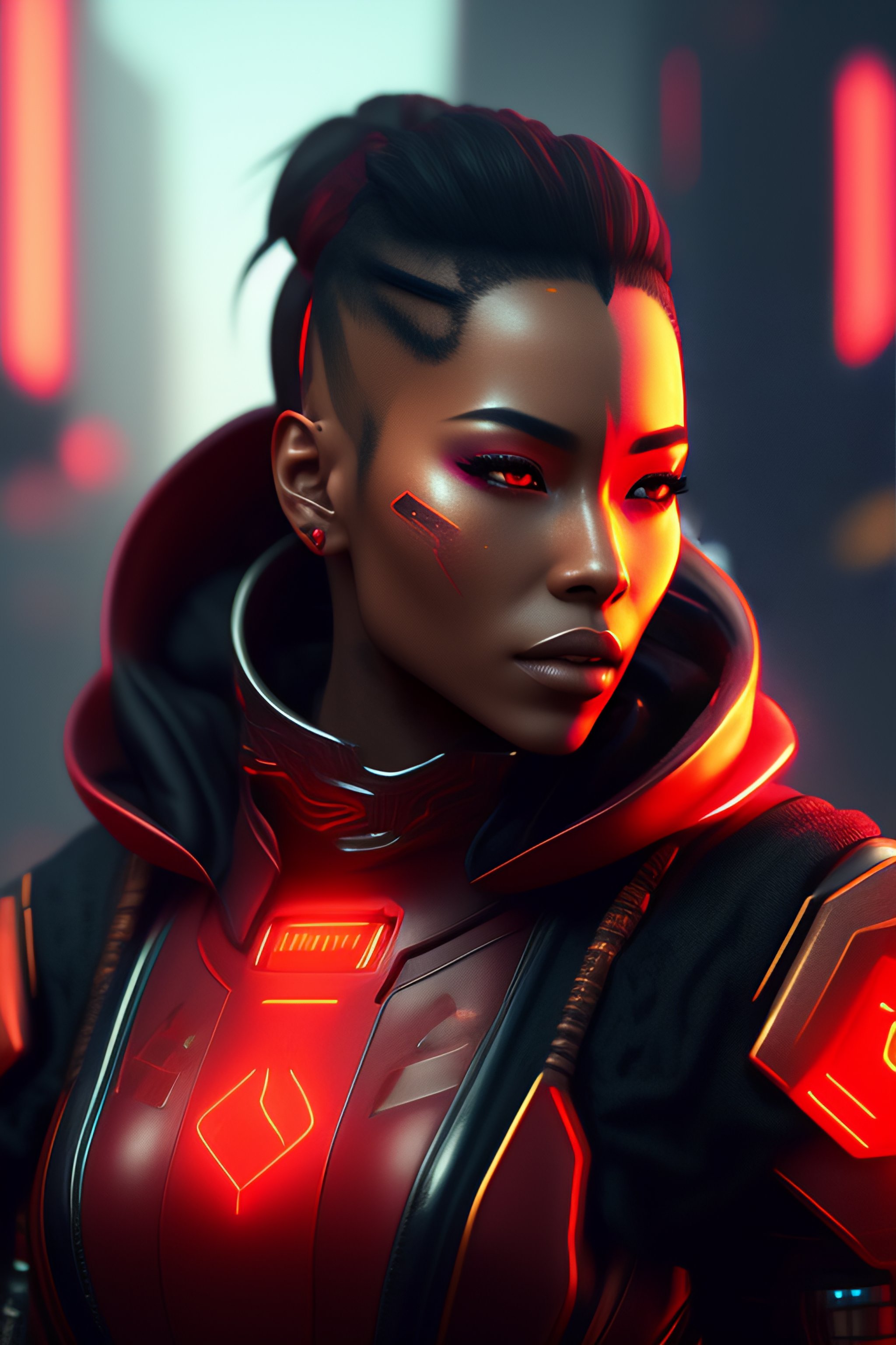 Lexica - Cyberpunk, monk, cyborg, fighting, red, black, cybernetic eye ...