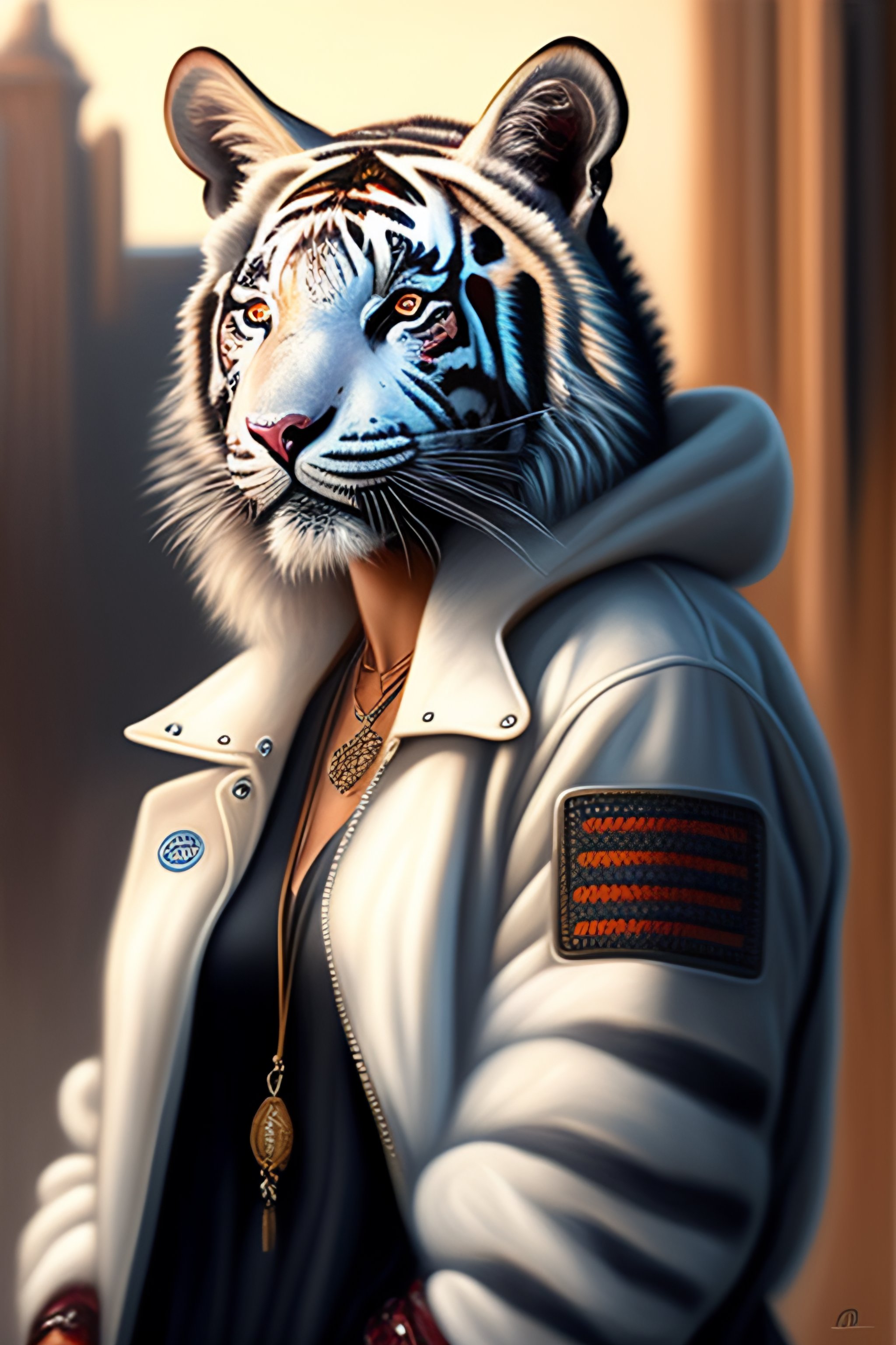 Lexica - Cute punk white tiger, mad max jacket, renaissance, cables on ...