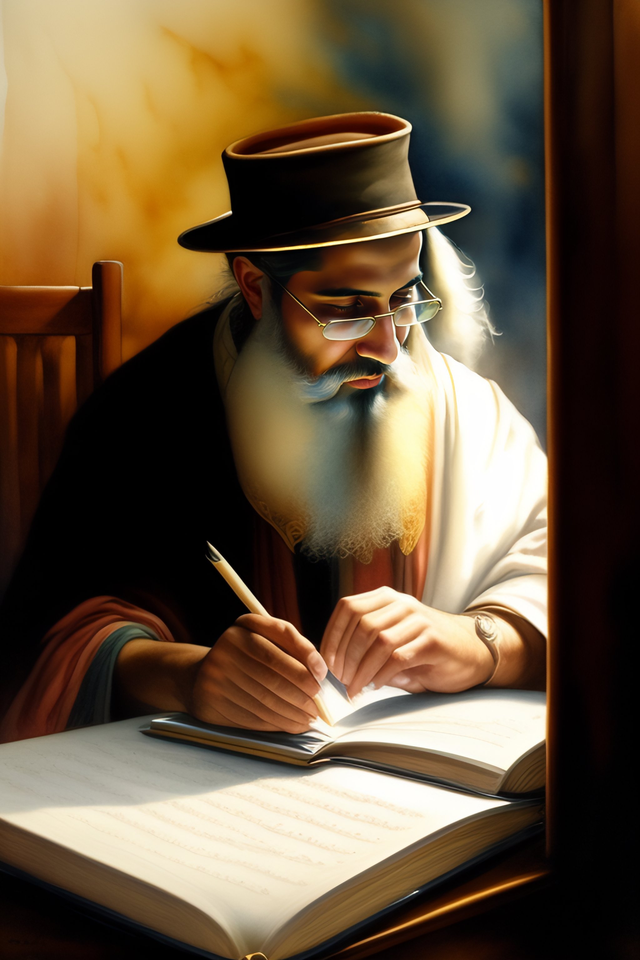 Lexica - Rabbin a Jérusalem étudiant la torah, aquarelle