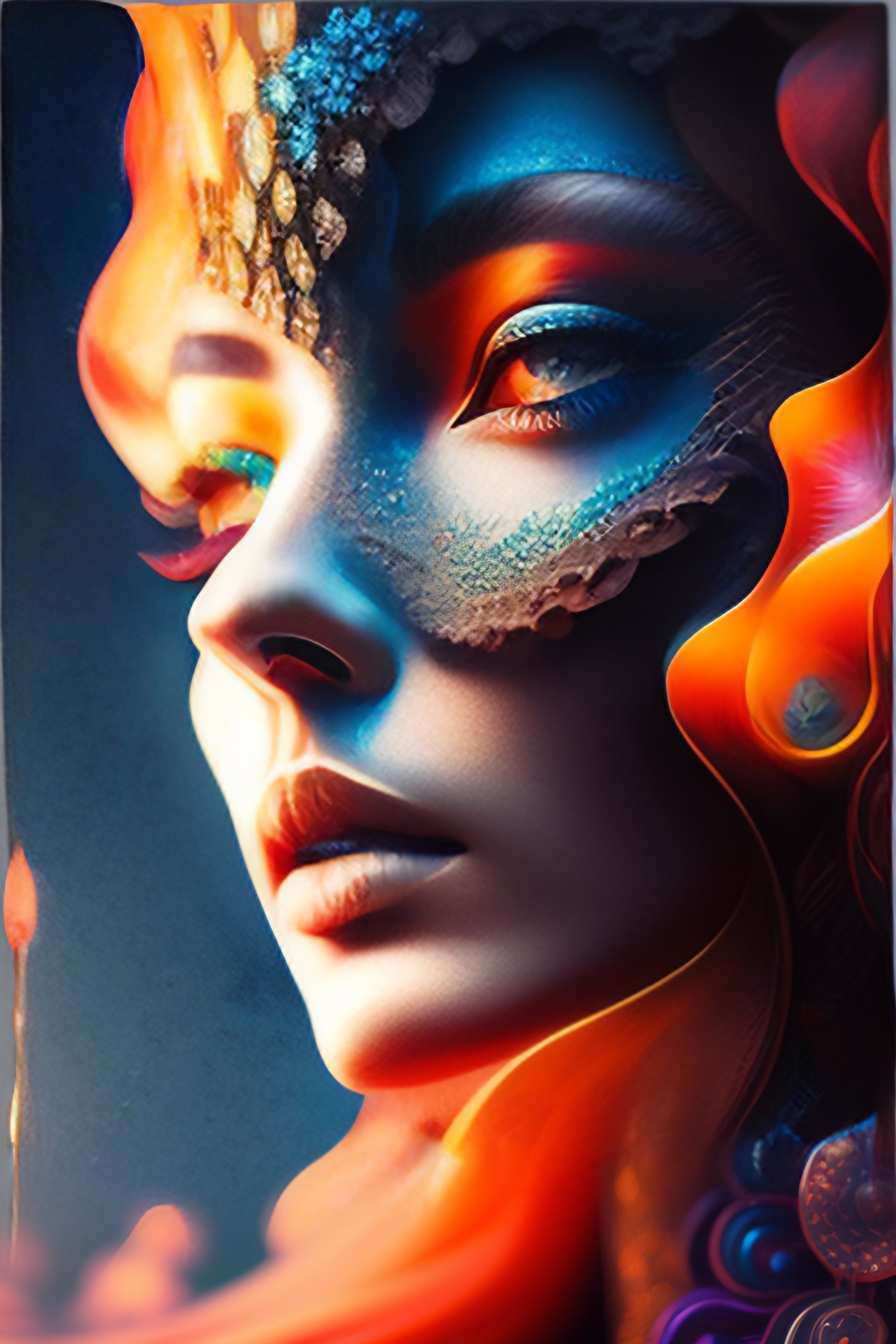 Lexica - Face of a Acient Wizard, centered, corals, plume made of ...