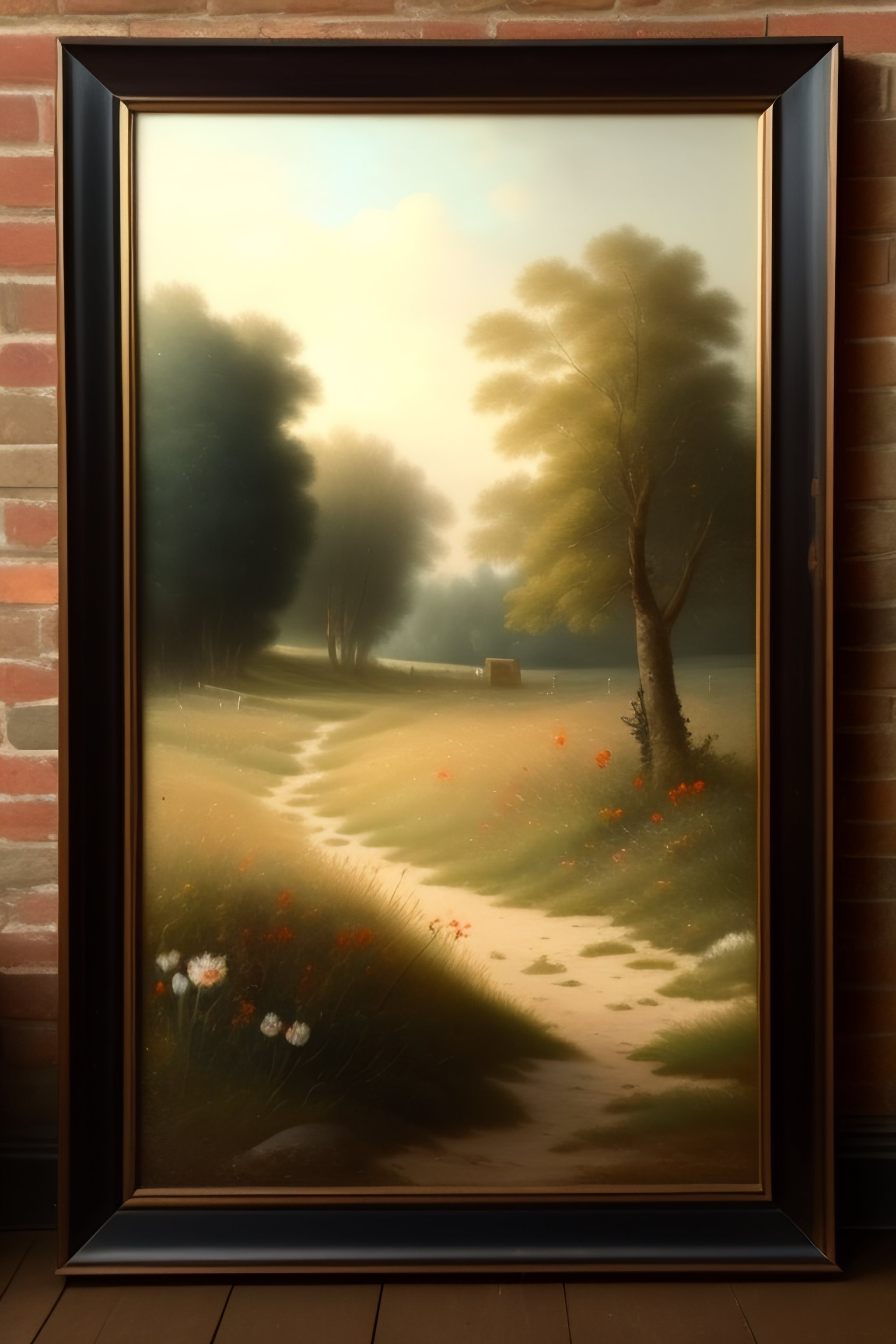 Lexica - 18th century oil painting of a spring meadow, rustic washed ...