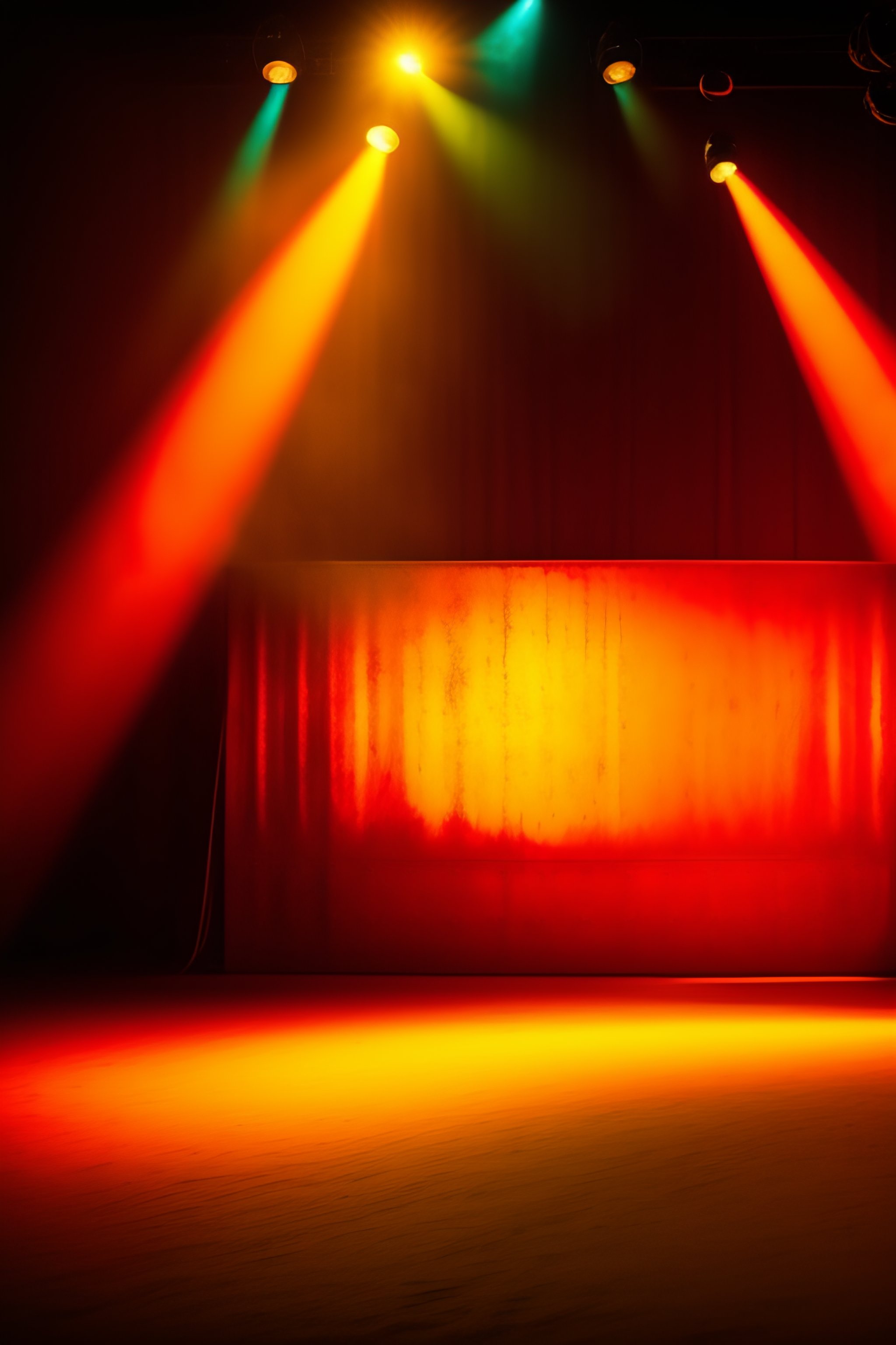 Lexica - Old circus stage, yellow lights, red tones, no public in it ...