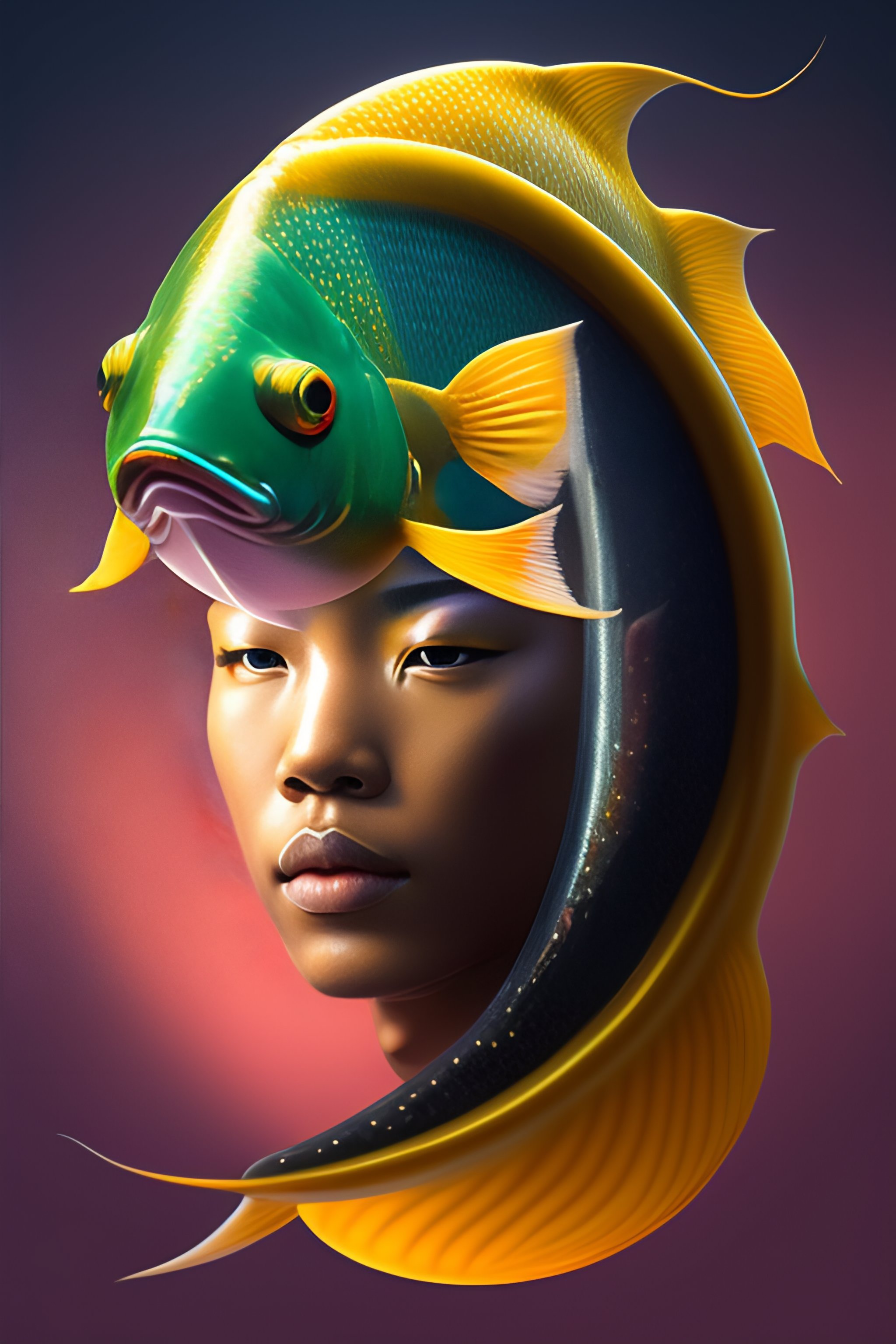 Lexica - A photorealistic portrait of magikarp, it has yellow hair and ...