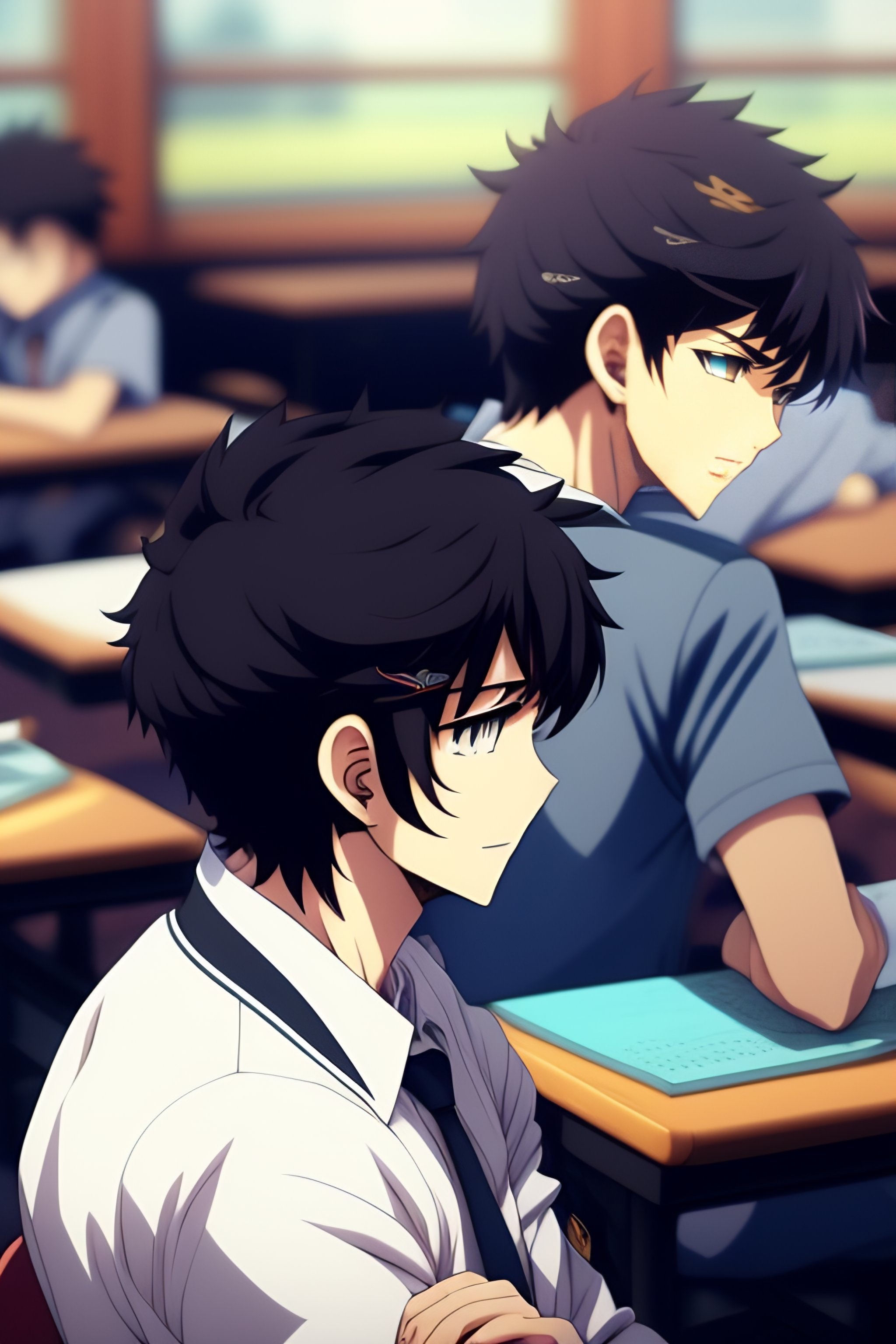 Lexica - Handsome guy, classroom, anime style, sleeping in class
