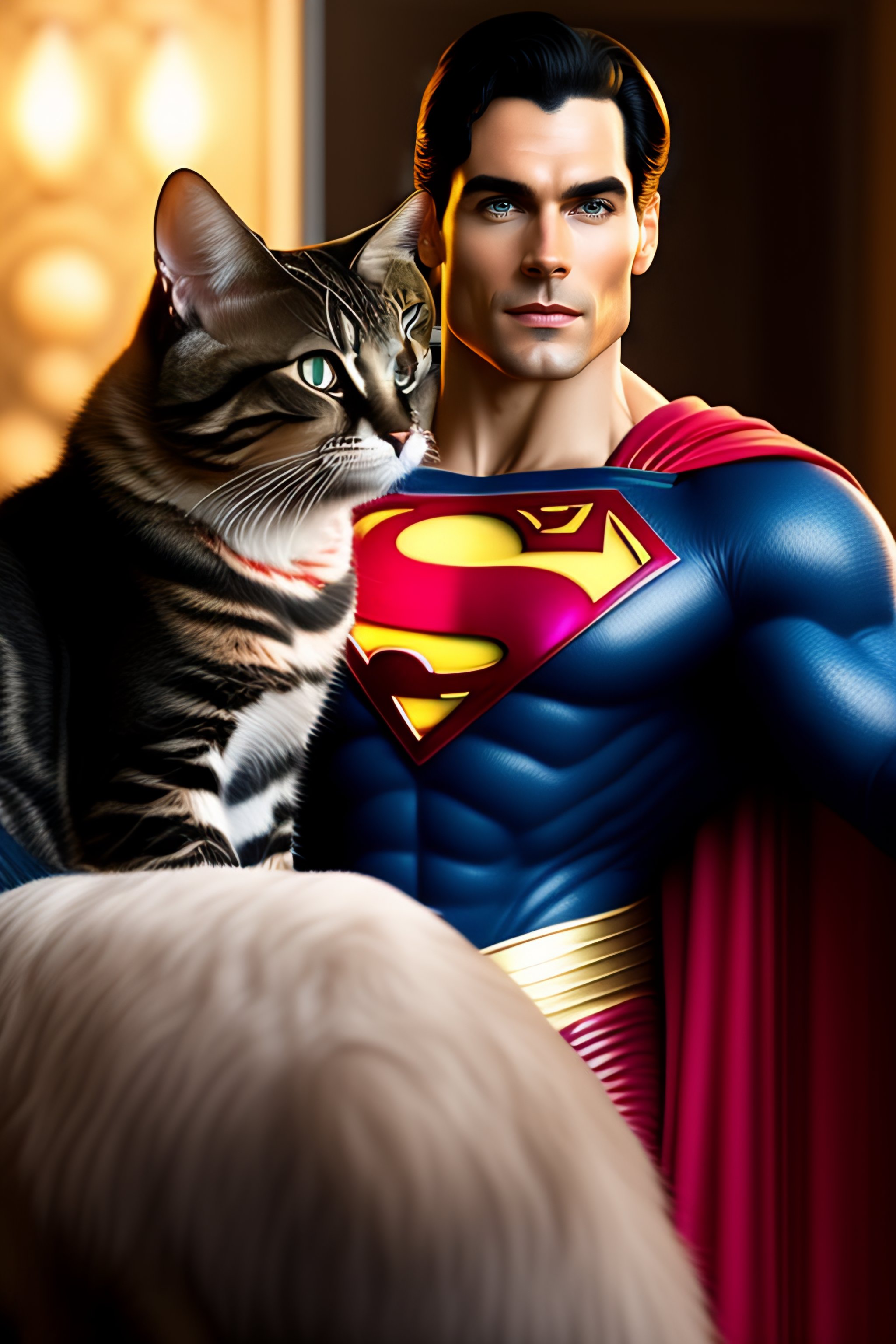 Lexica - Superman petting a cat