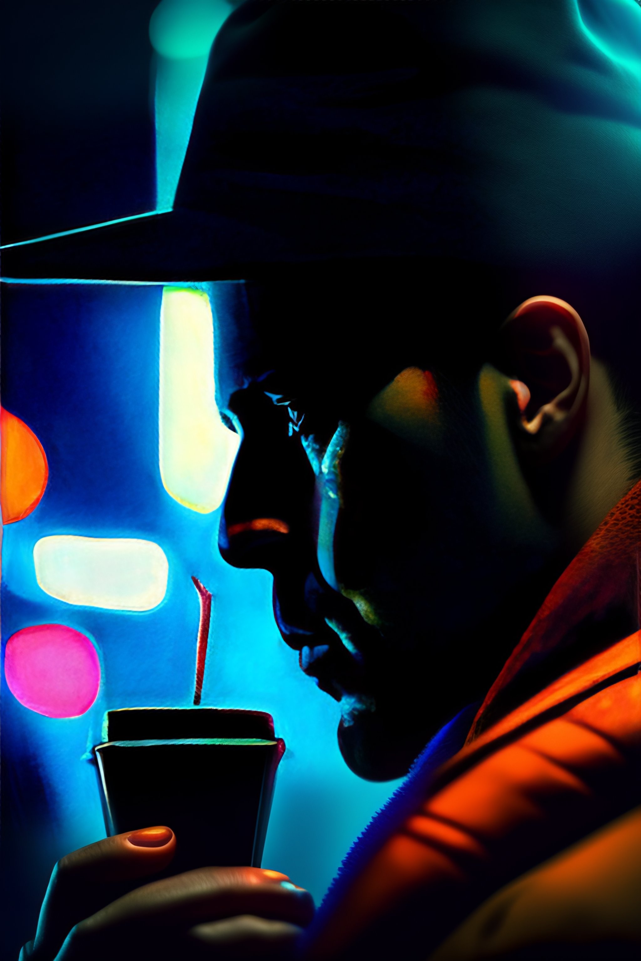 Lexica - A film shot of a detective smoking while drinking his coffee ...