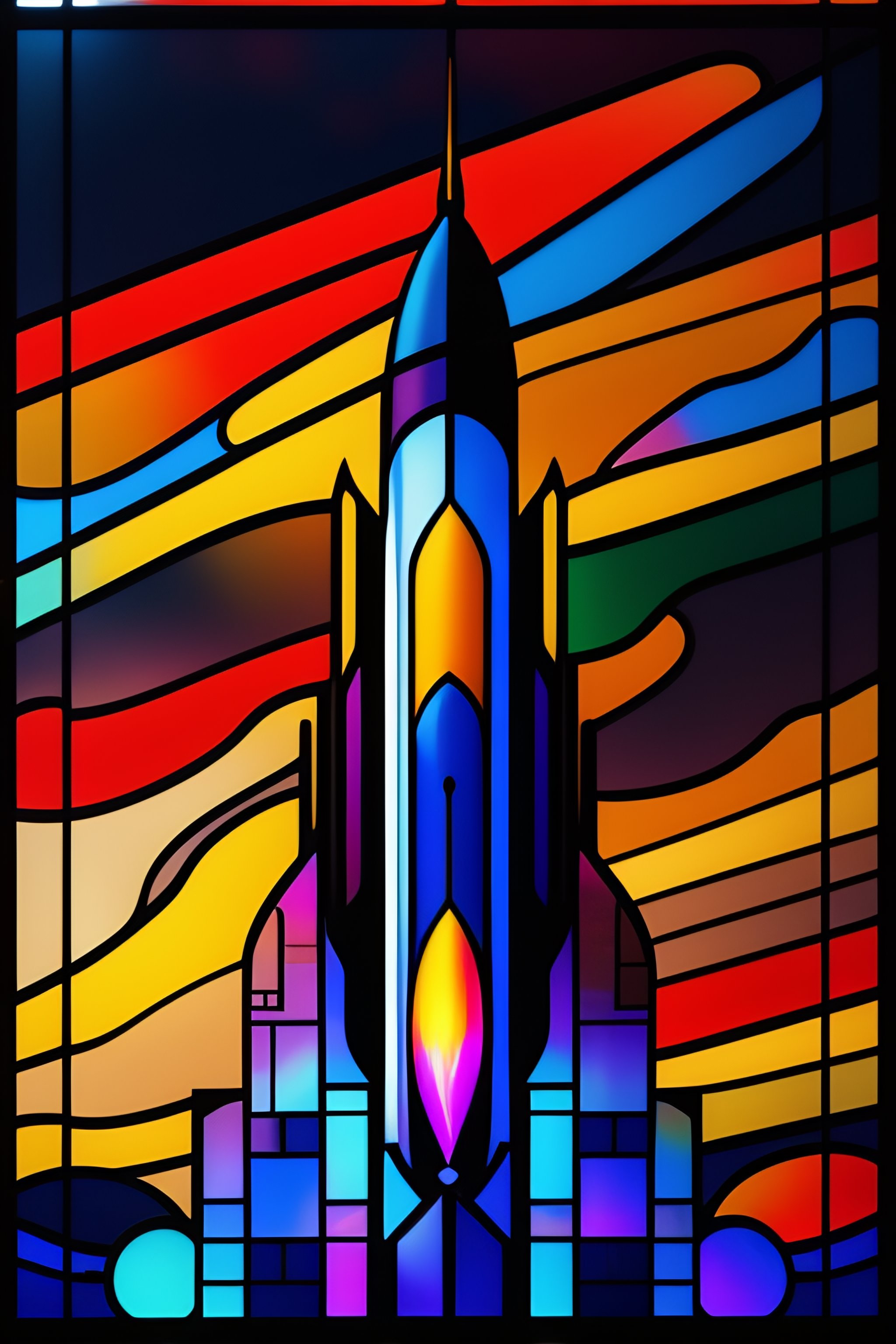 Lexica - Rocket launch, center composition, style of stained glass, 8k,