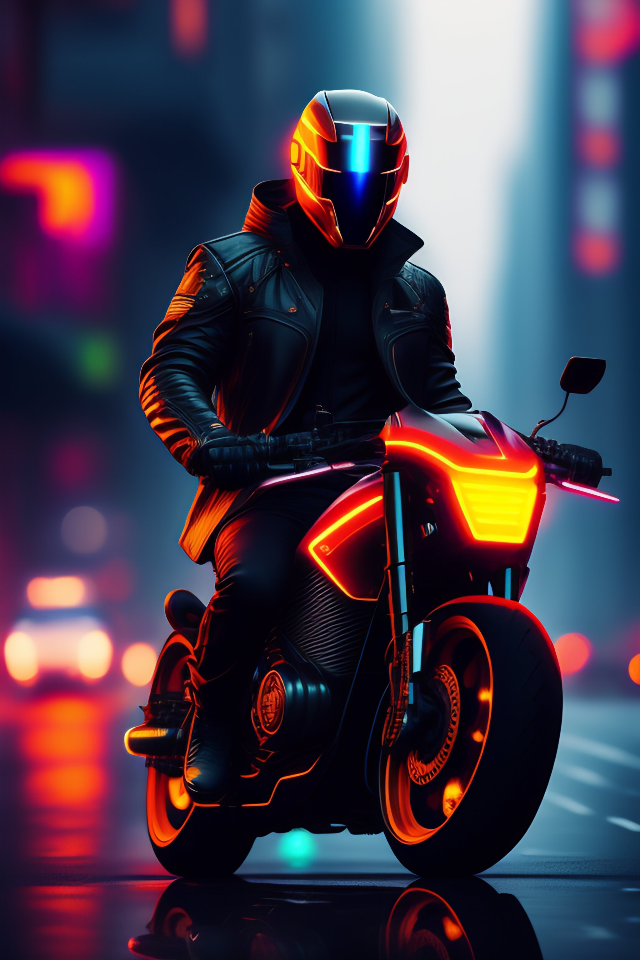 Lexica - Futuristic cyberpunk masked assassin, half cyborg, riding a ...