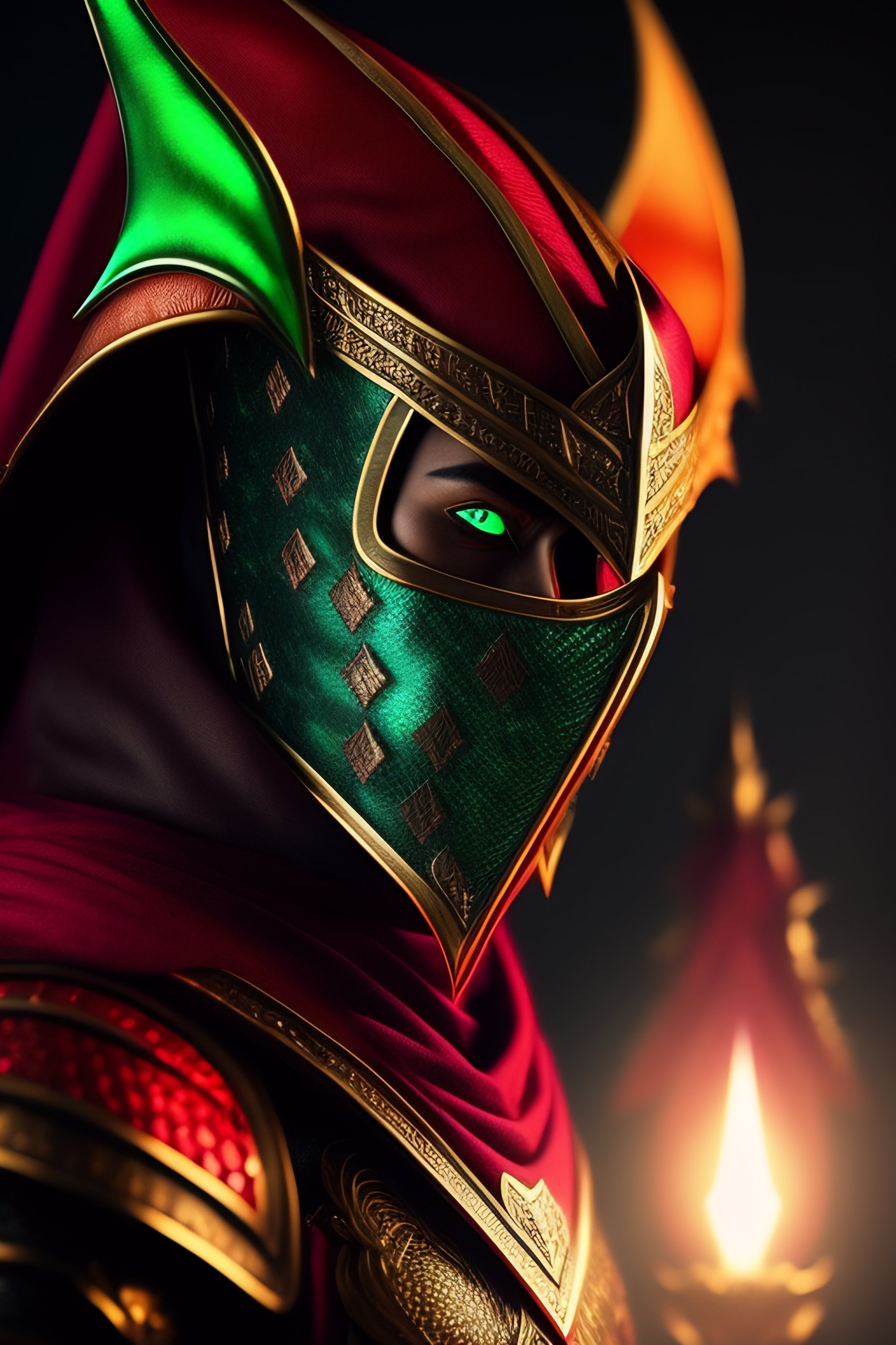 Lexica - Mysterious ,strange mask, wizard ,runes on clothing, dragon ...