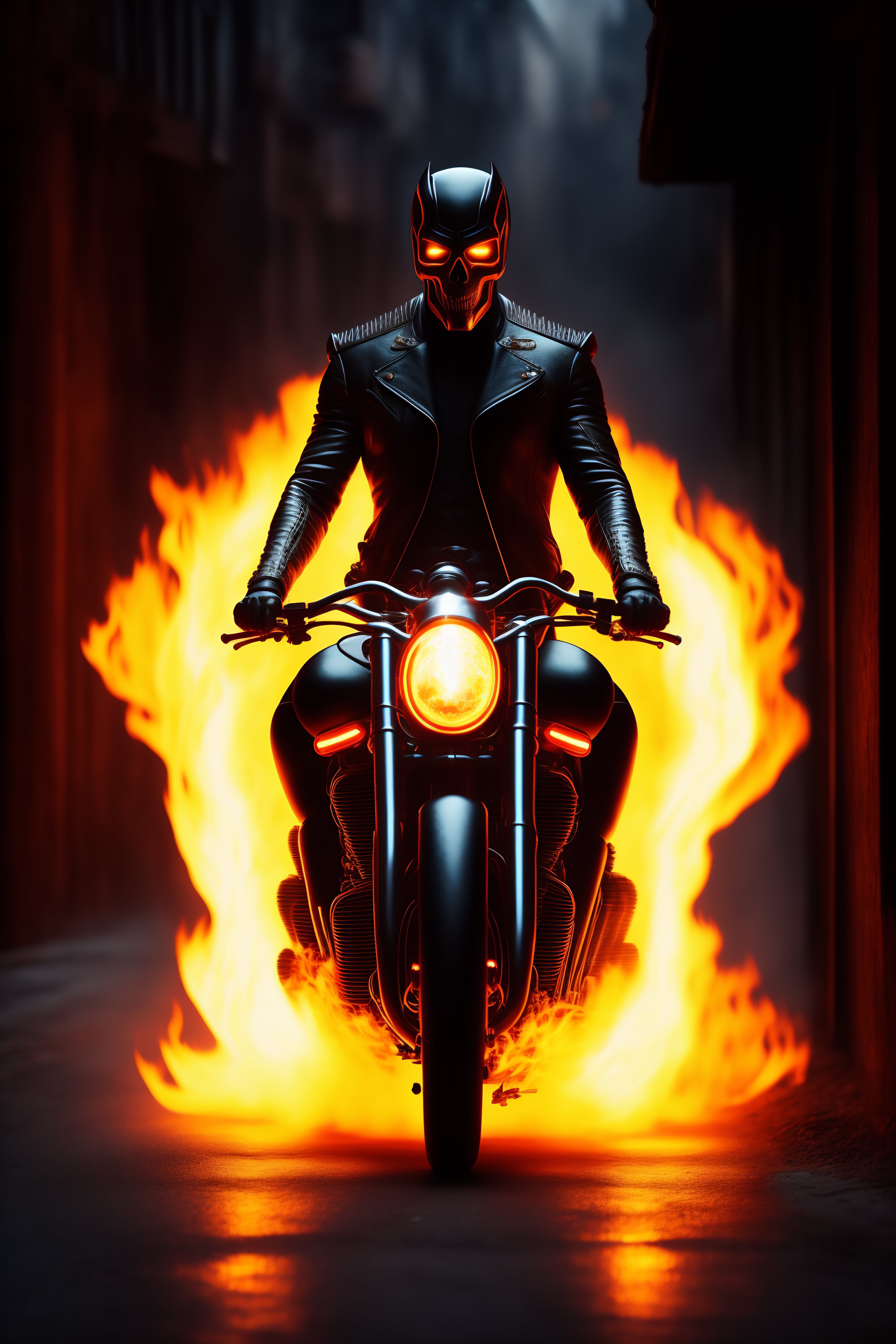 Lexica - Ghost Rider in a dark alley, cinematic lighting, digital art ...
