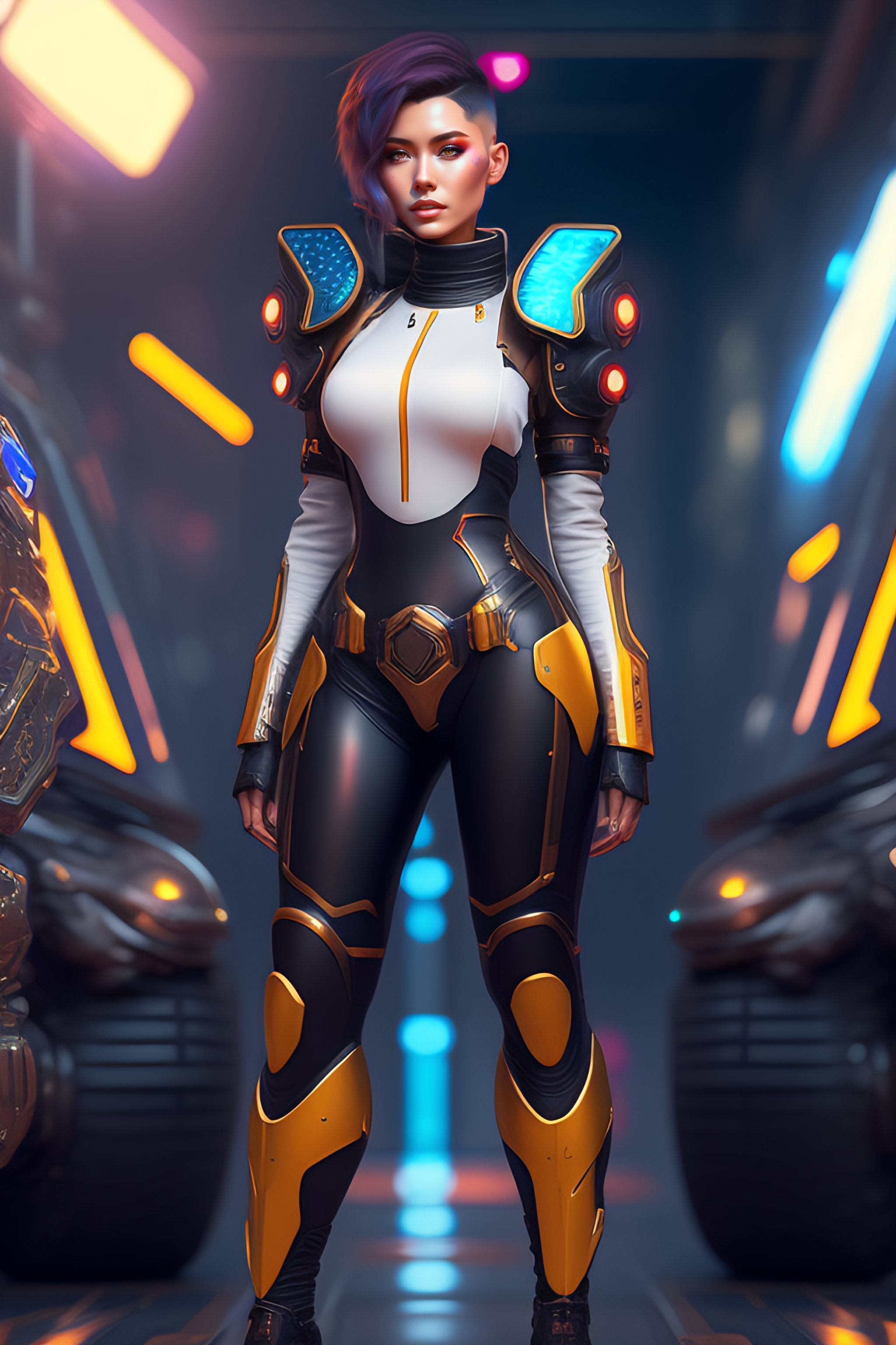 Lexica - Mech Punk ((full body)) clothes with short hair girl, battle ...