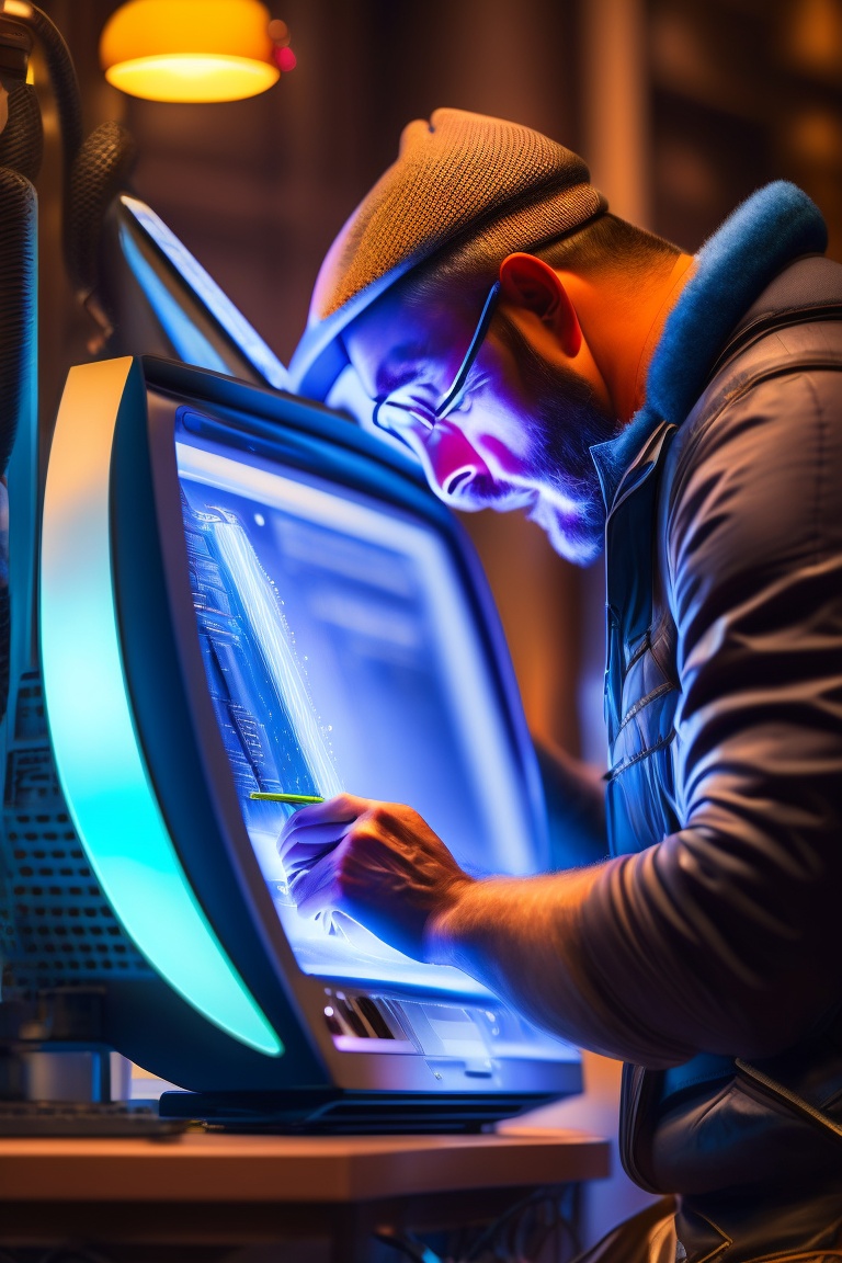 Lexica - Sculptor sculpting a modern monitor which displays a modern ...