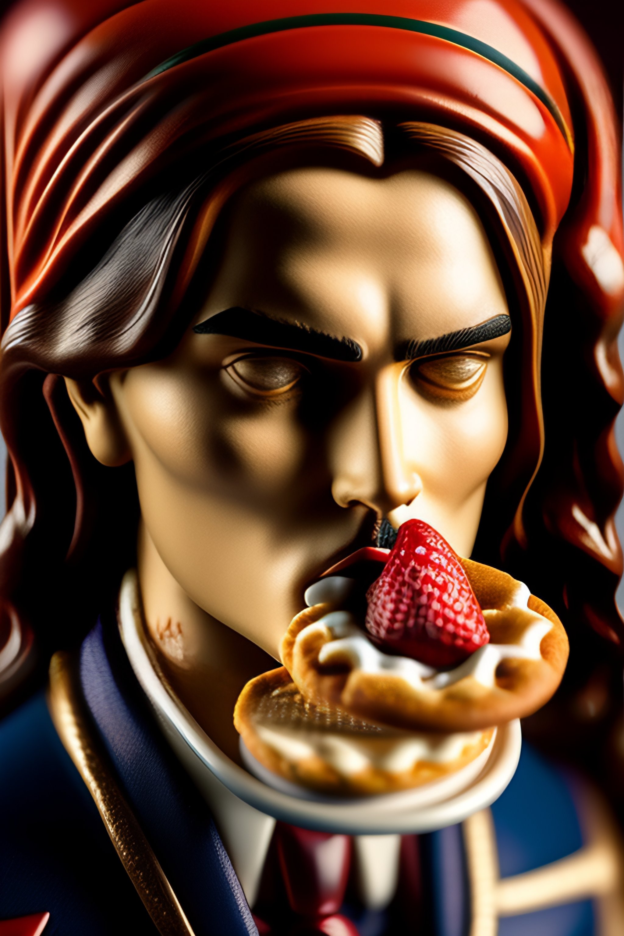 Lexica - Closeup portrait of tin toy jared leto eating pie, depth of ...