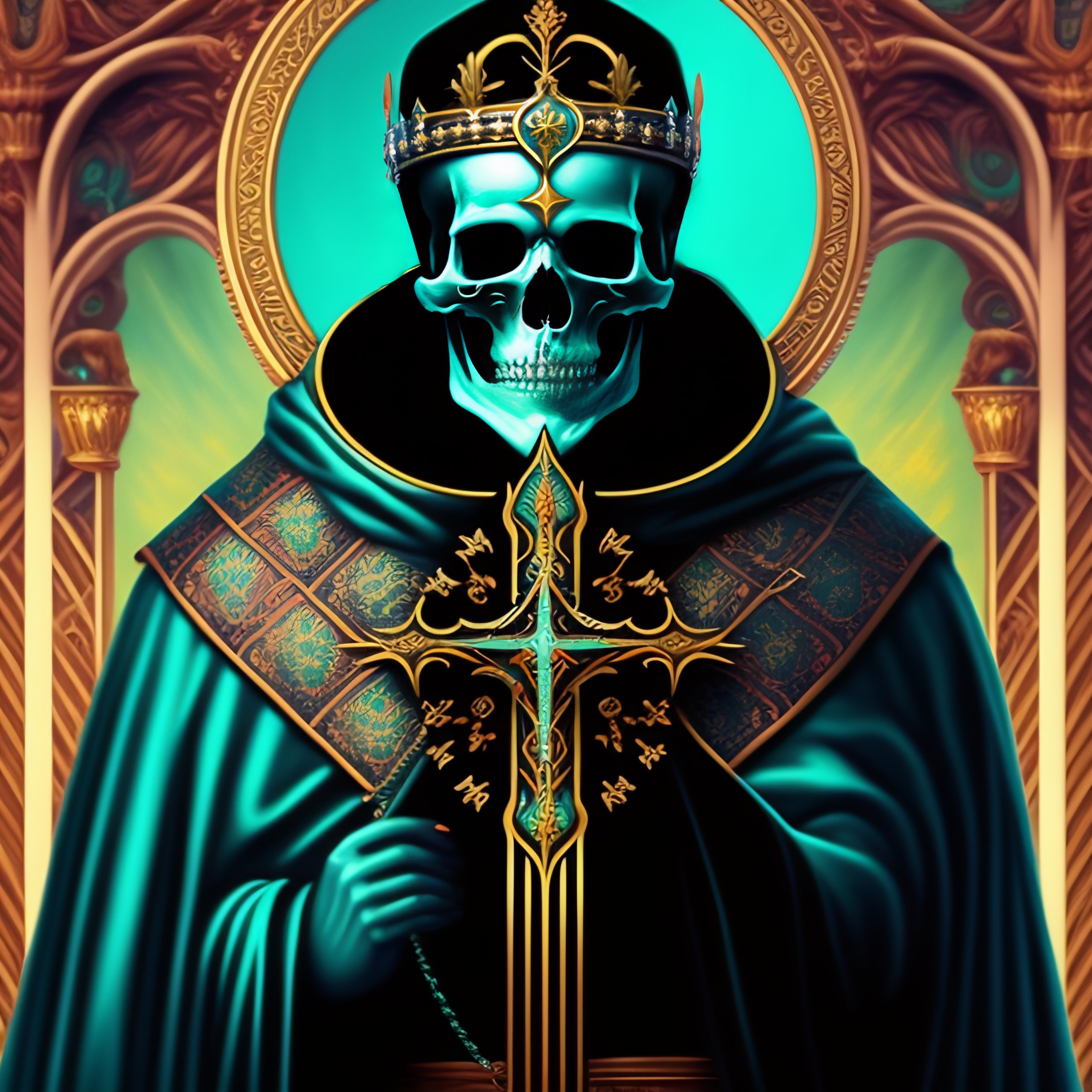 Lexica - Death metal band album cover art, skeleton pope wearing the ...