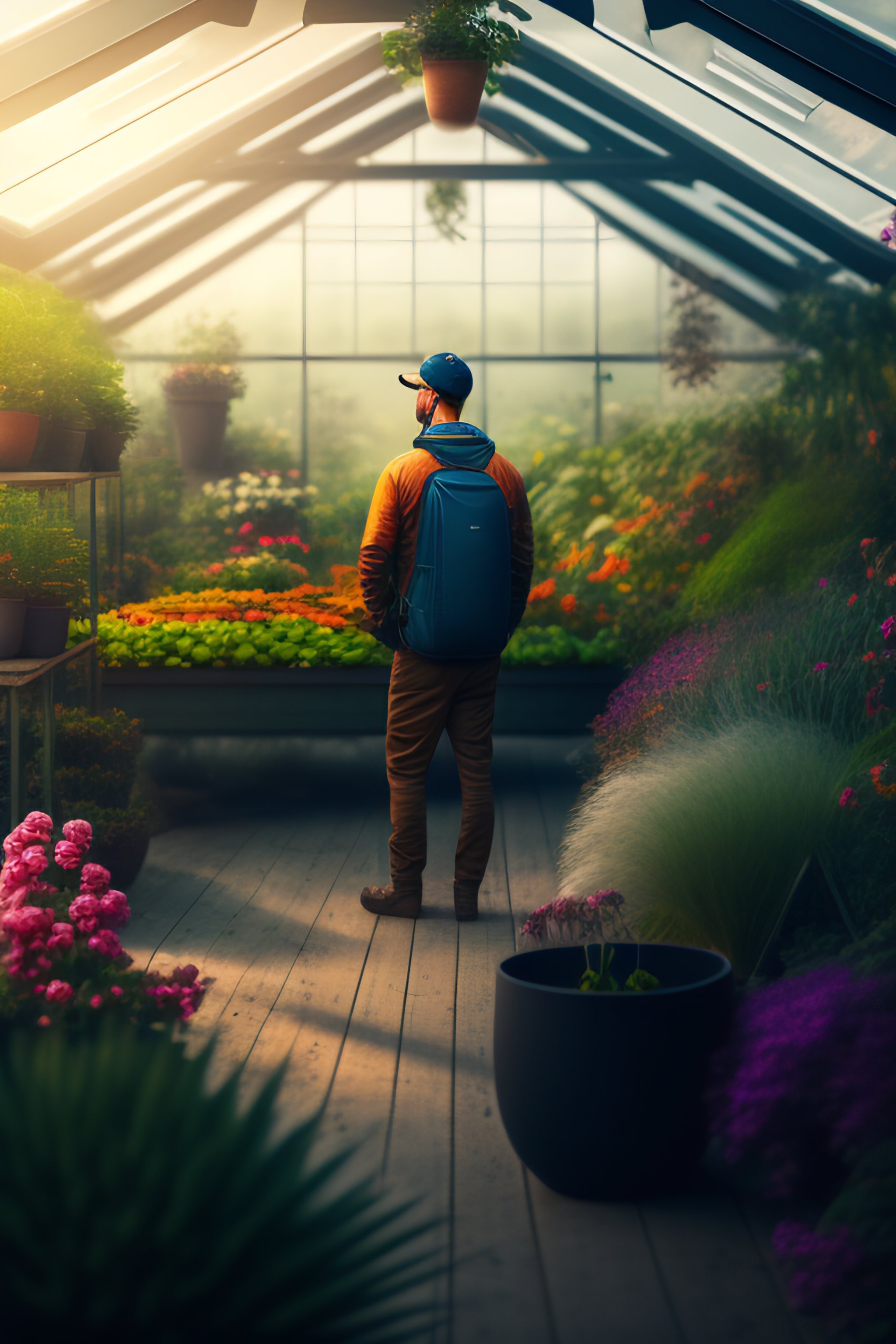 Lexica - Portrait of a gardener in a greenhouse, realistic